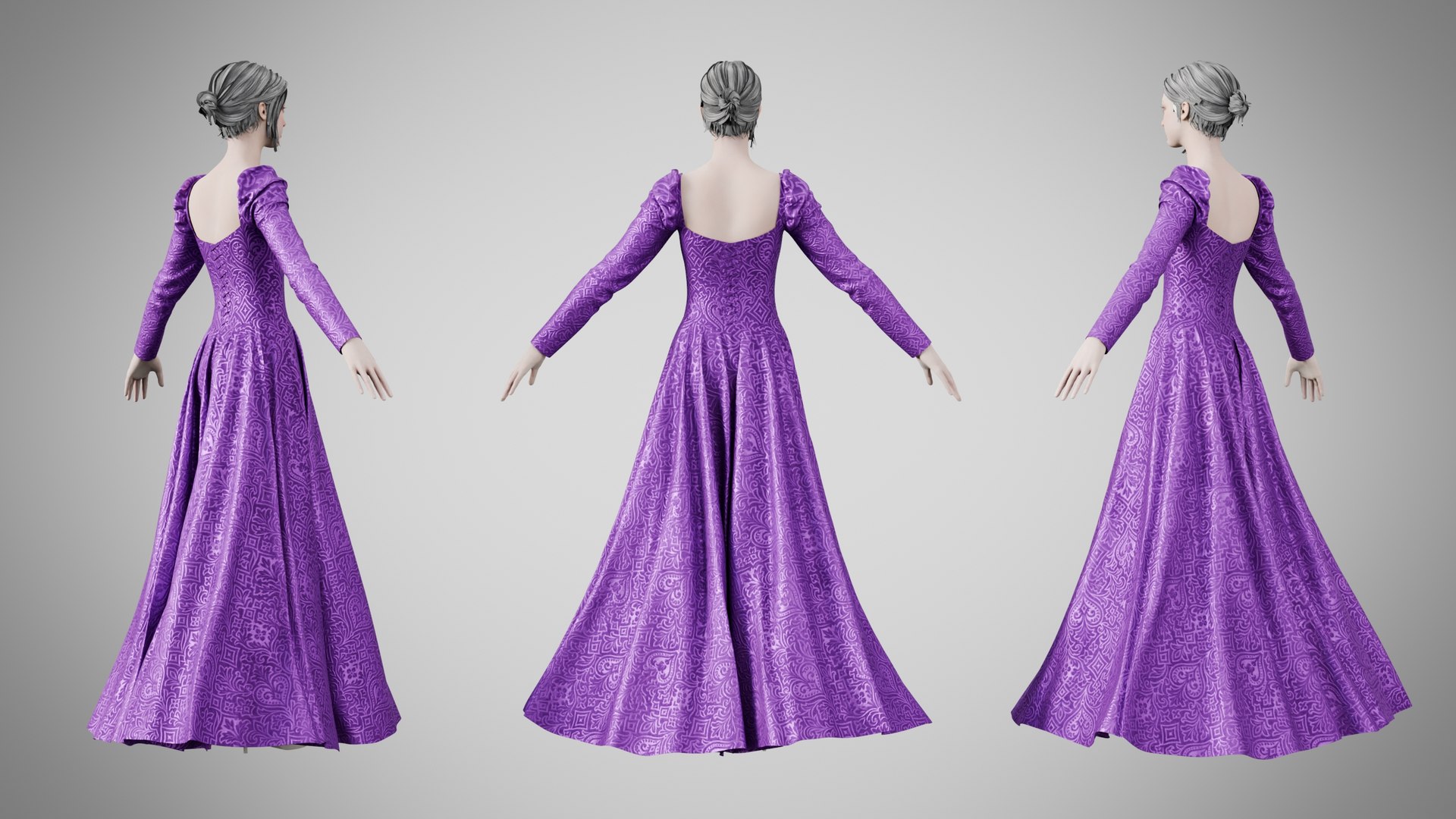 3D Dress 40 Royal Velvet Purple With Design Model - TurboSquid 2521677