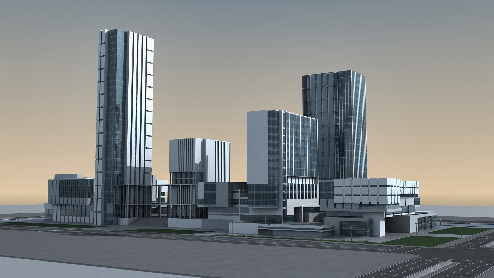 Modern city block 3D model - TurboSquid 1708861