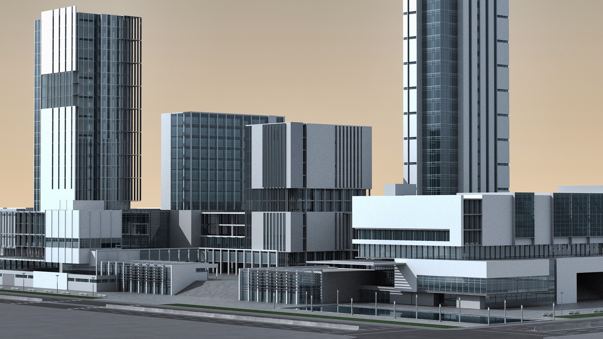 Modern city block 3D model - TurboSquid 1708861