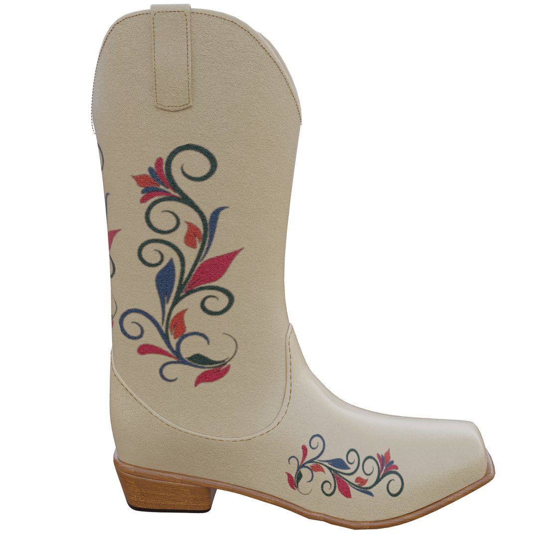 3D White Cowboy Boots Model - TurboSquid 2390822