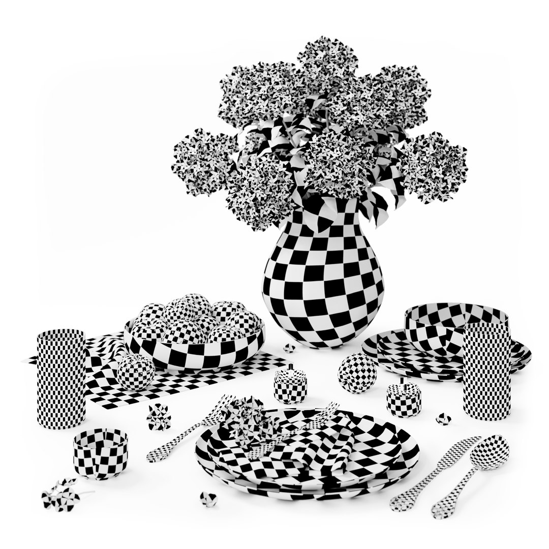 Gray Tableware And Beige Hydrangea Model - TurboSquid 1921670