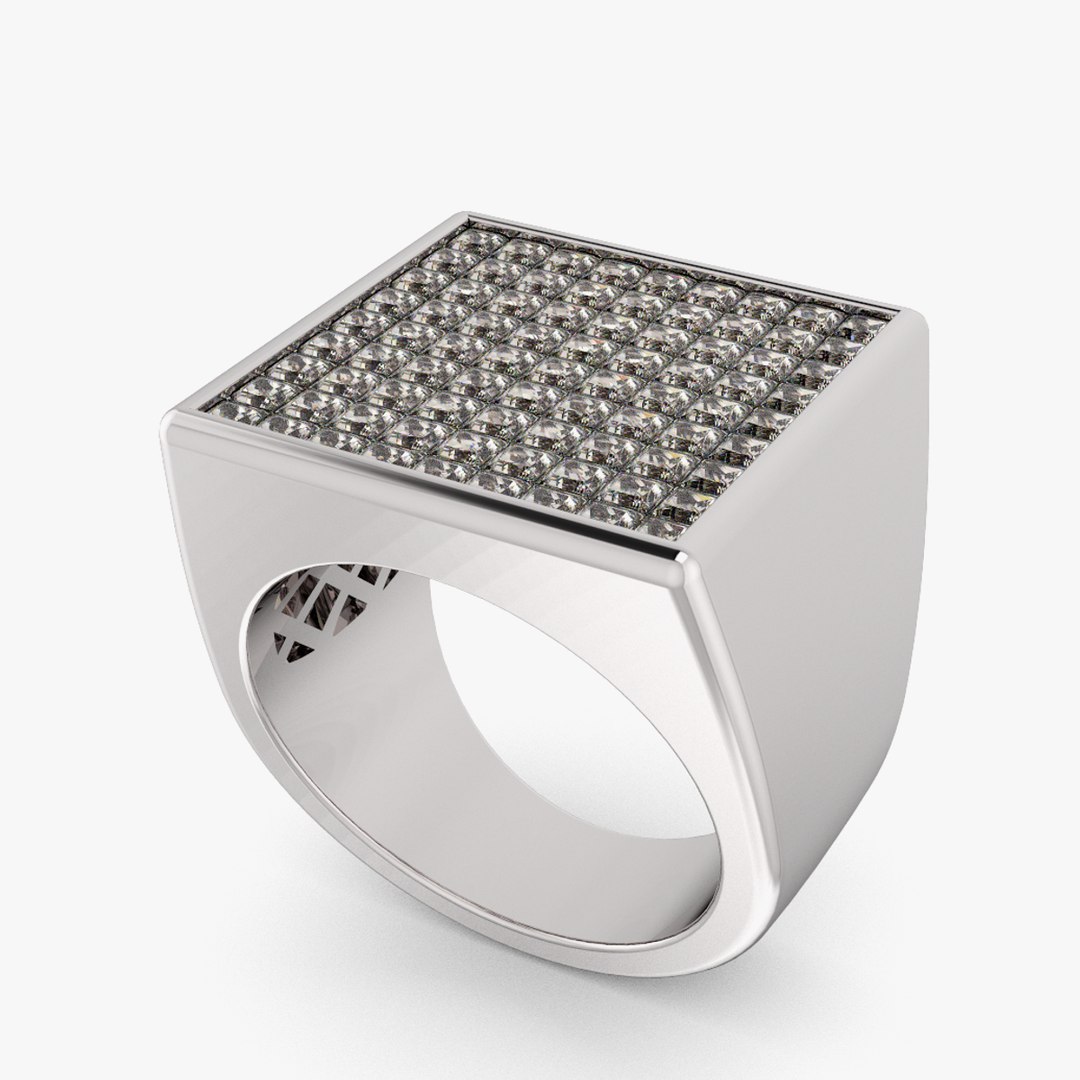 3D Square Signet Ring With Invisible Setting Stones - TurboSquid 2080314