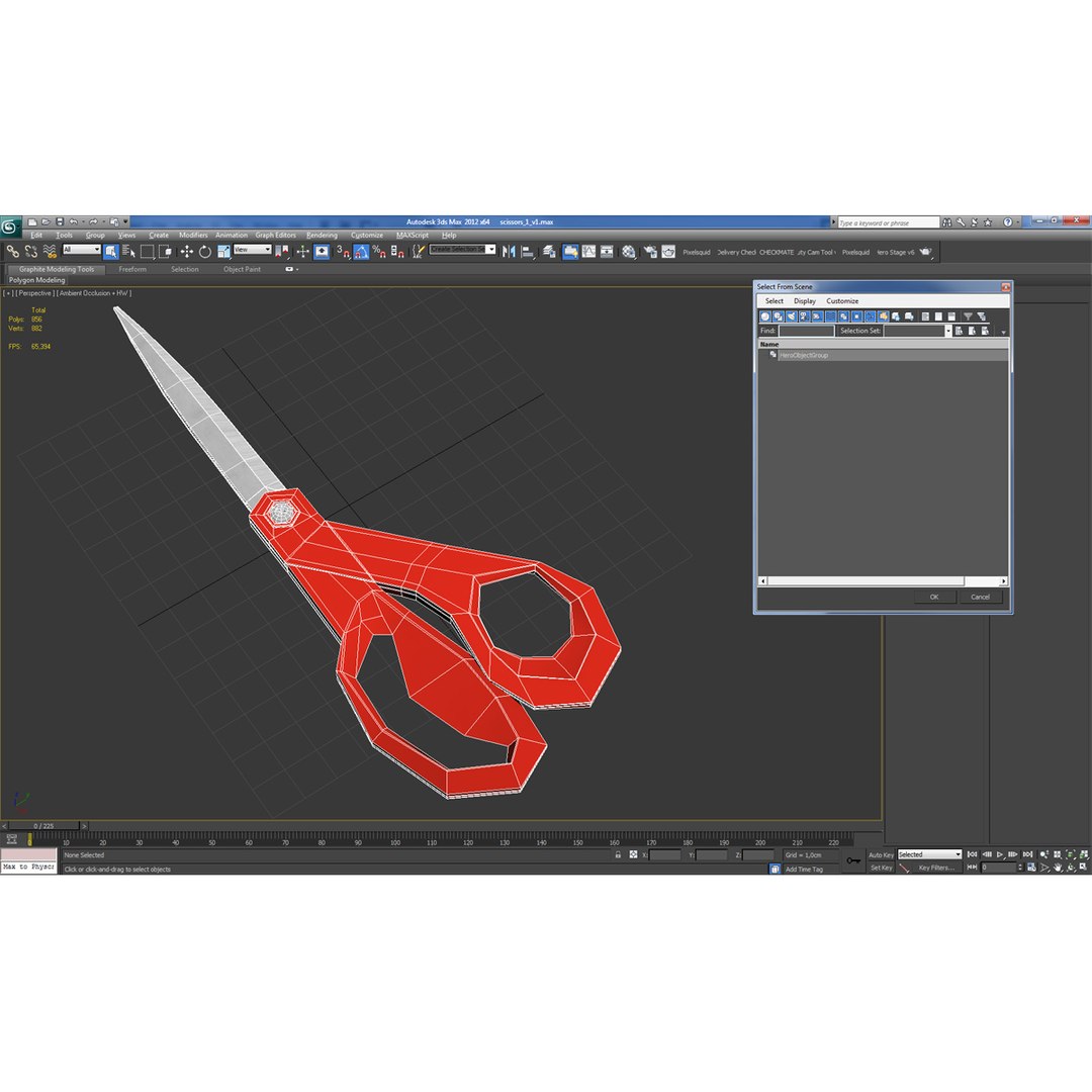 3d scissors red model