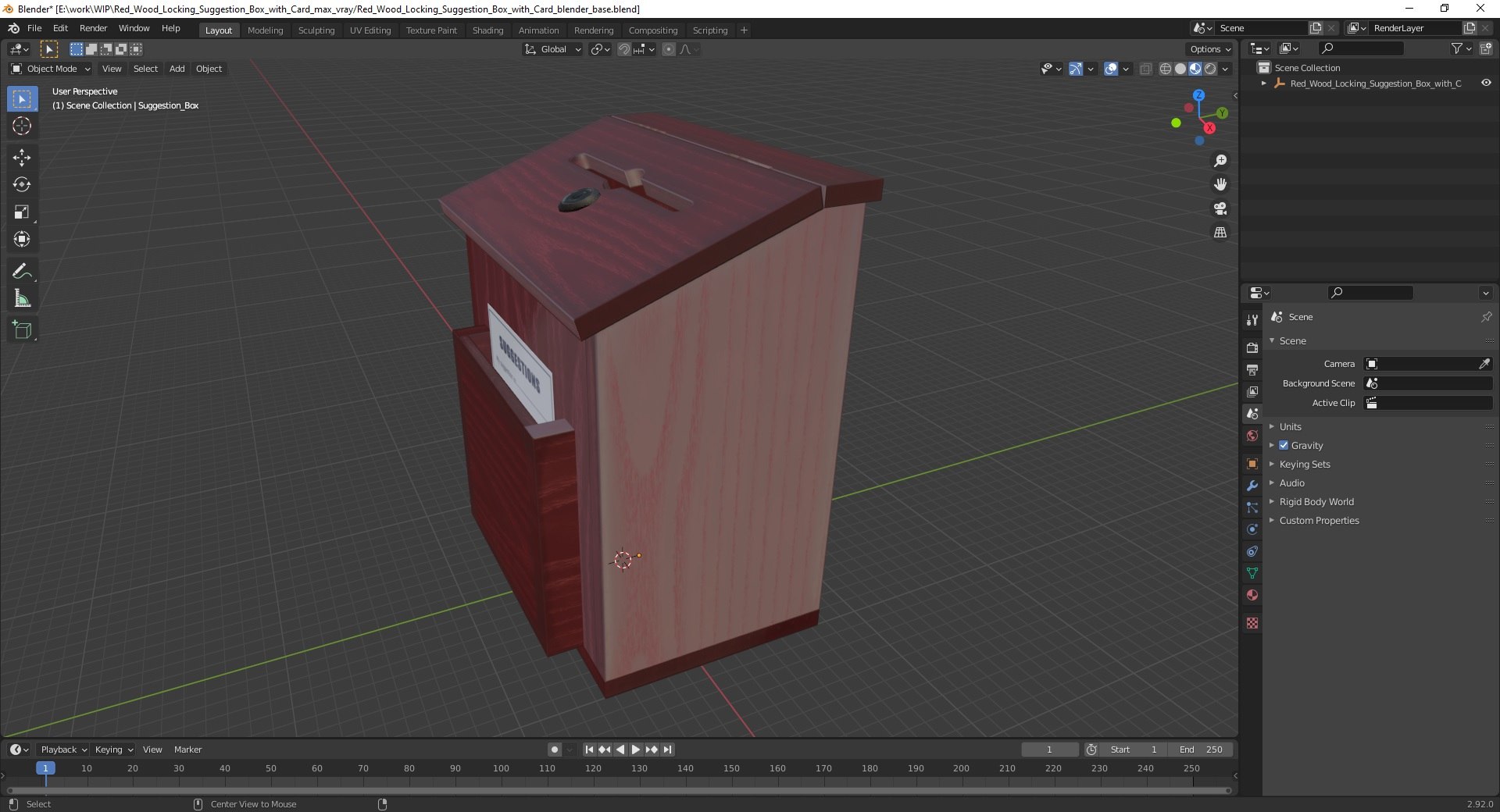 3D Red Wood Locking Suggestion Box With Card Model - TurboSquid 2209234