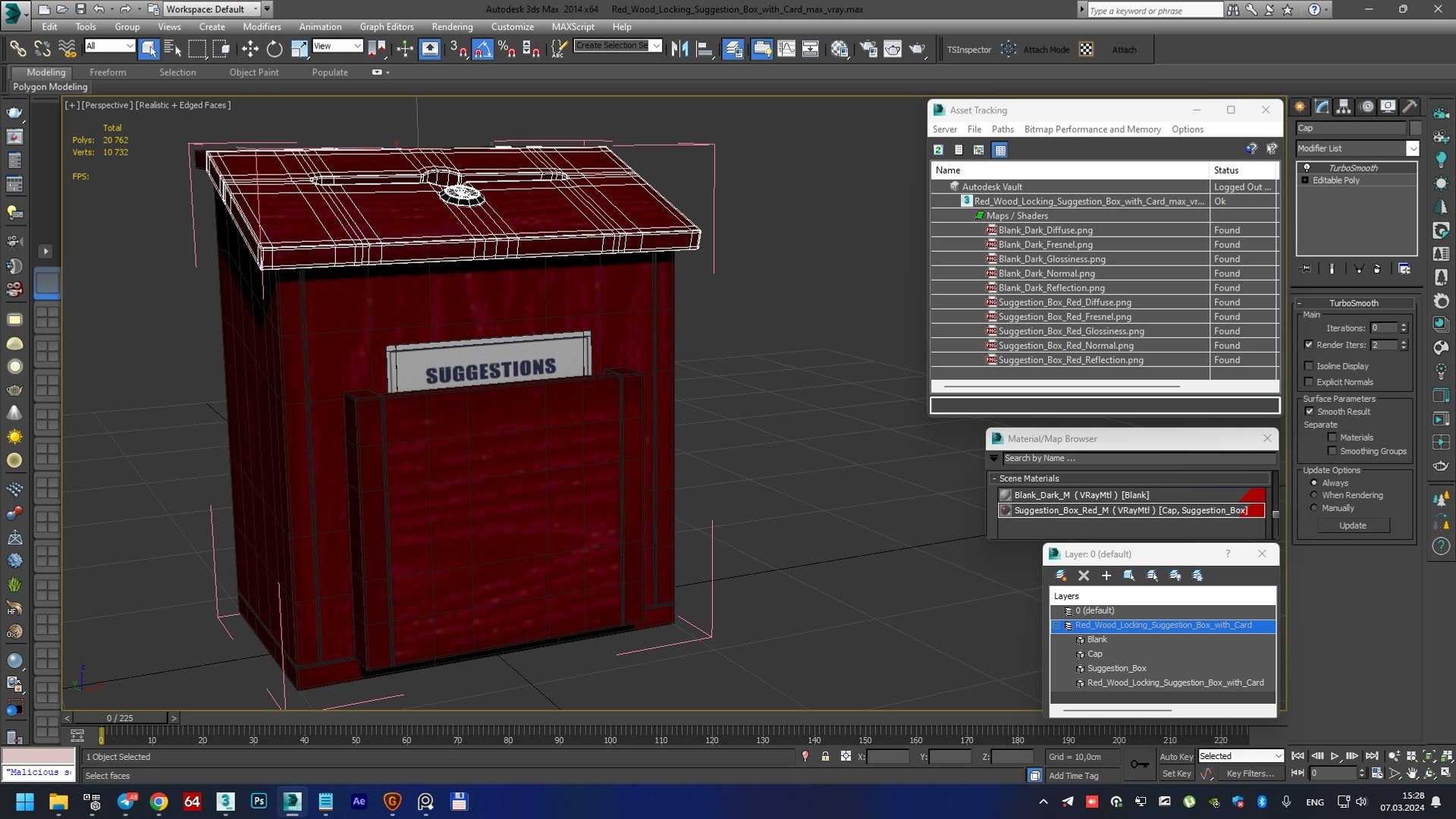 3D Red Wood Locking Suggestion Box With Card Model - TurboSquid 2209234