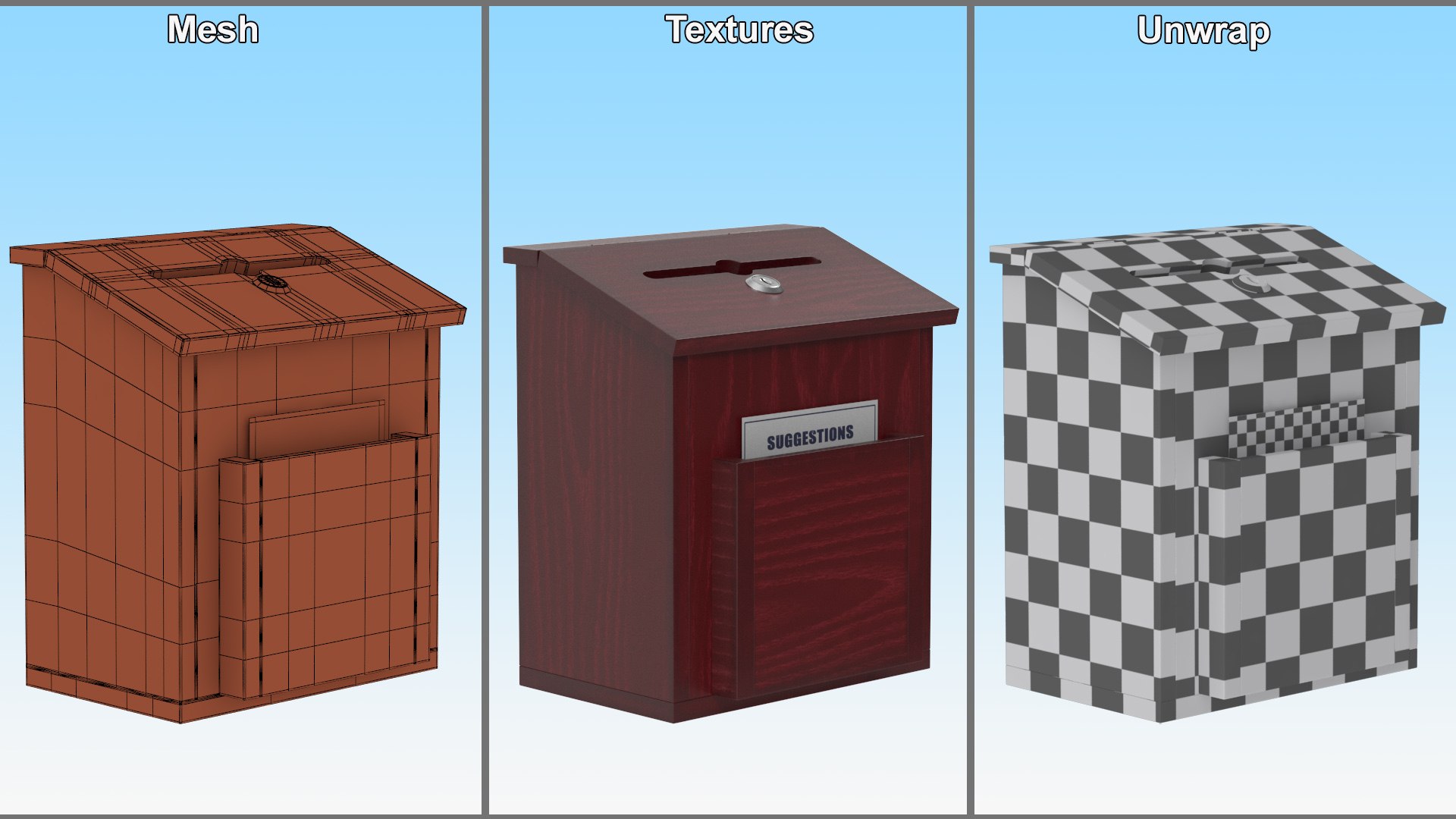 3D Red Wood Locking Suggestion Box With Card Model - TurboSquid 2209234