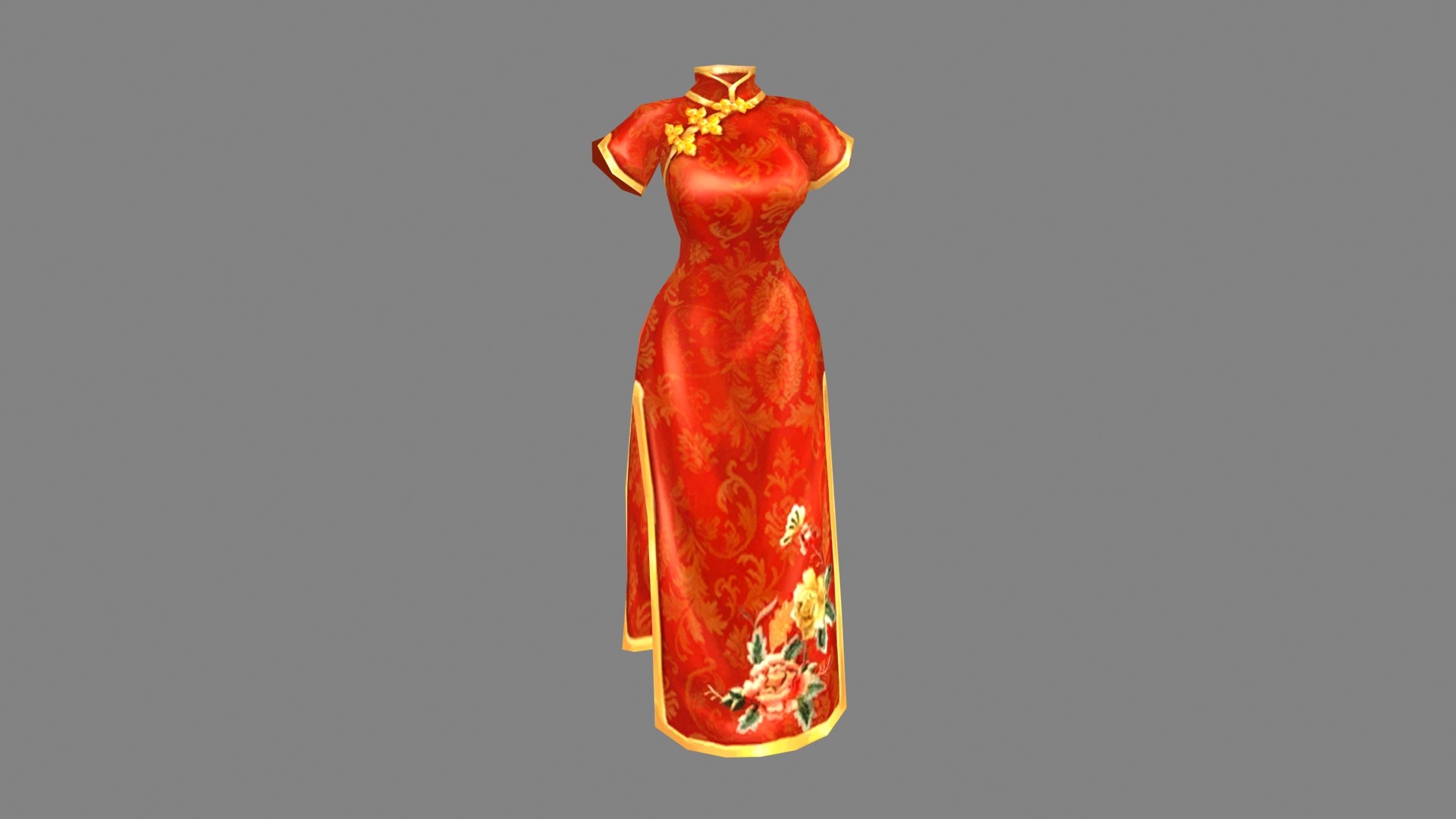 3D Cartoon Red Cheongsam - Traditional Chinese Garments - TurboSquid ...