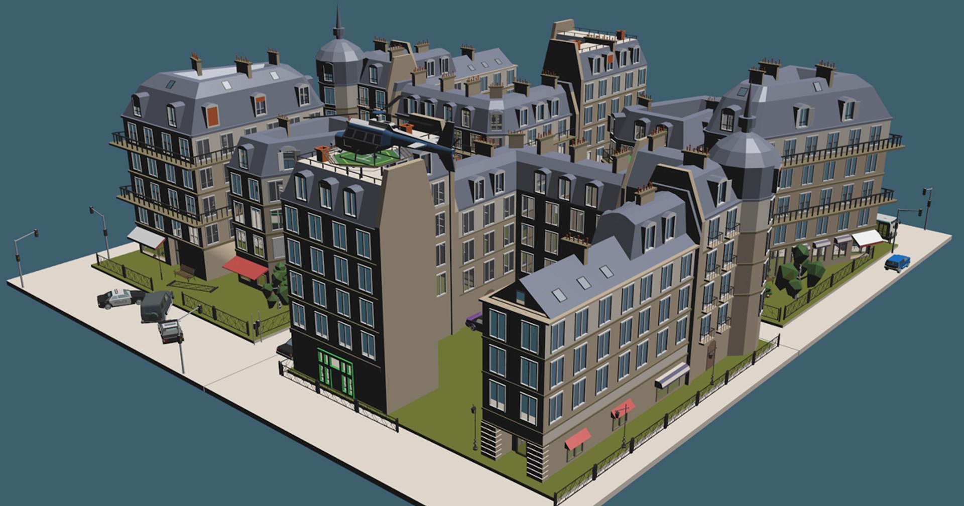 Houses Benches Cars 3D Model - TurboSquid 1215939