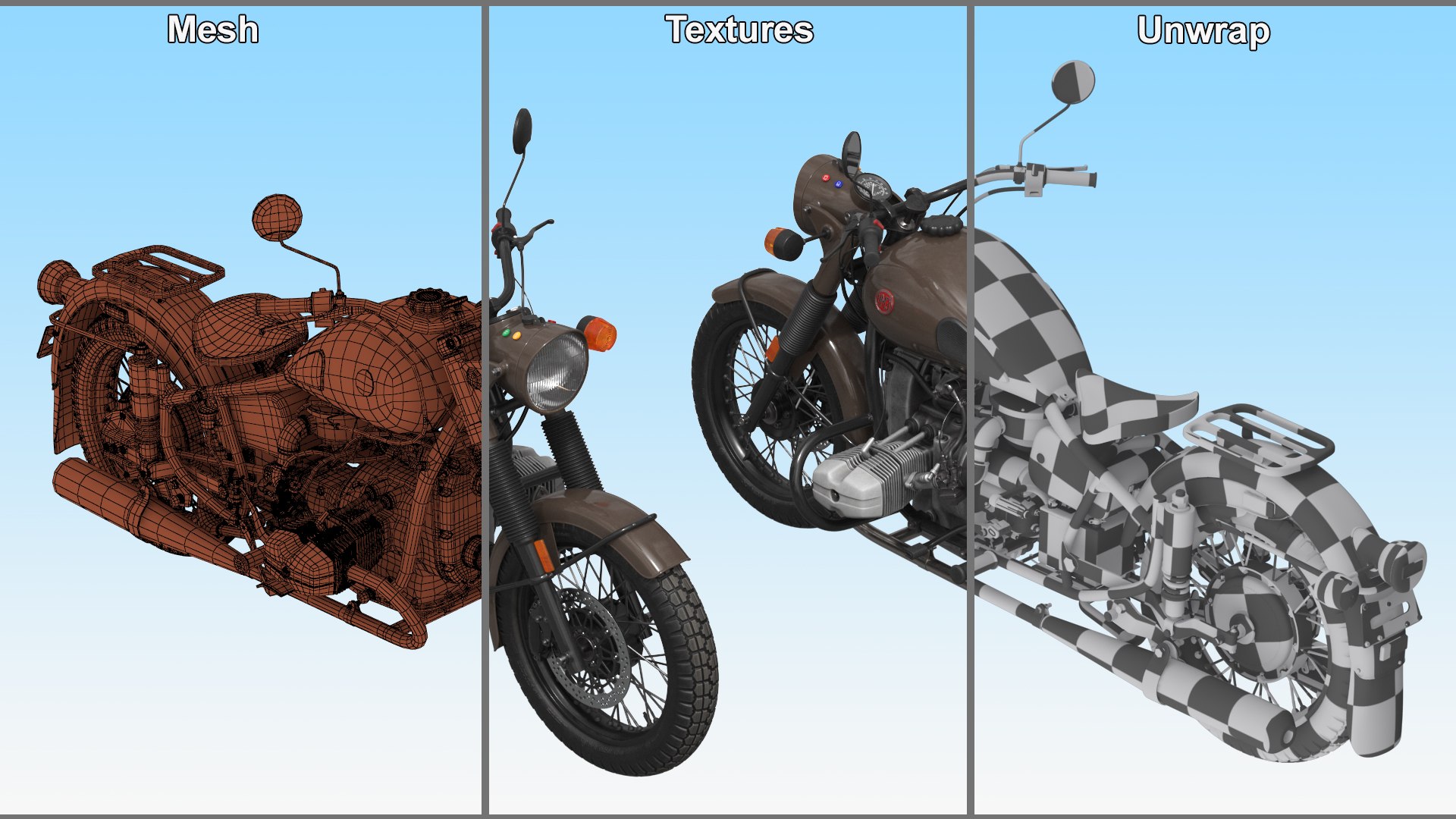 Brown Motorcycle Ural M70 Rigged 3D Model - TurboSquid 2405899