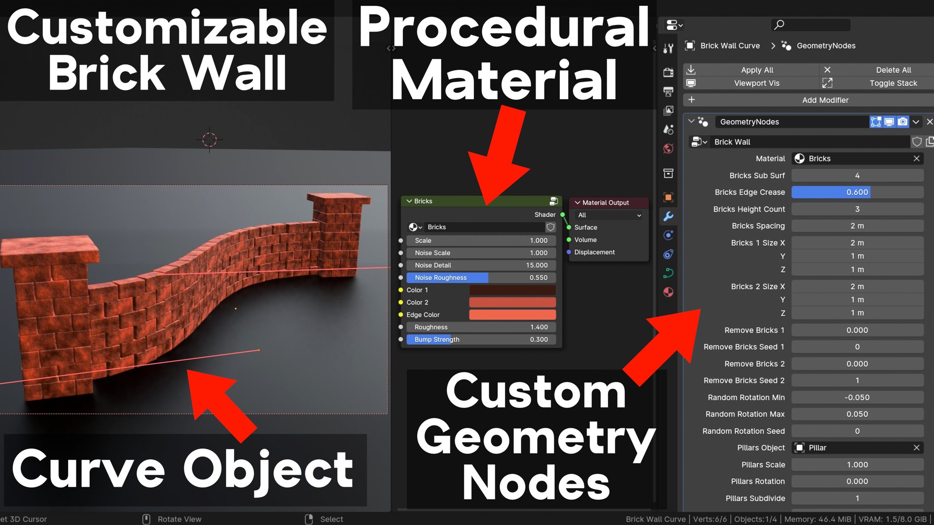 Customizable Brick Wall-Geometry Nodes-Blender model - TurboSquid 2161934