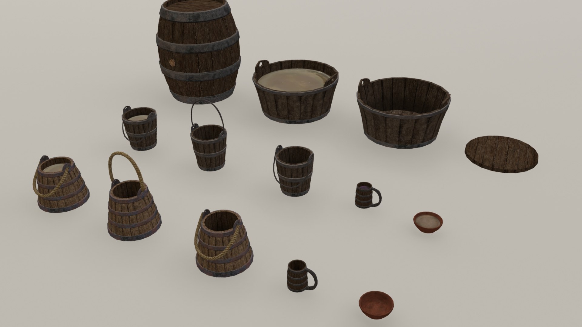 3D Medieval Fantasy Pirate Containers Buckets Mugs Collection ...