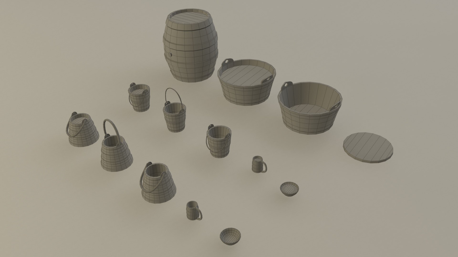 3D Medieval Fantasy Pirate Containers Buckets Mugs Collection ...