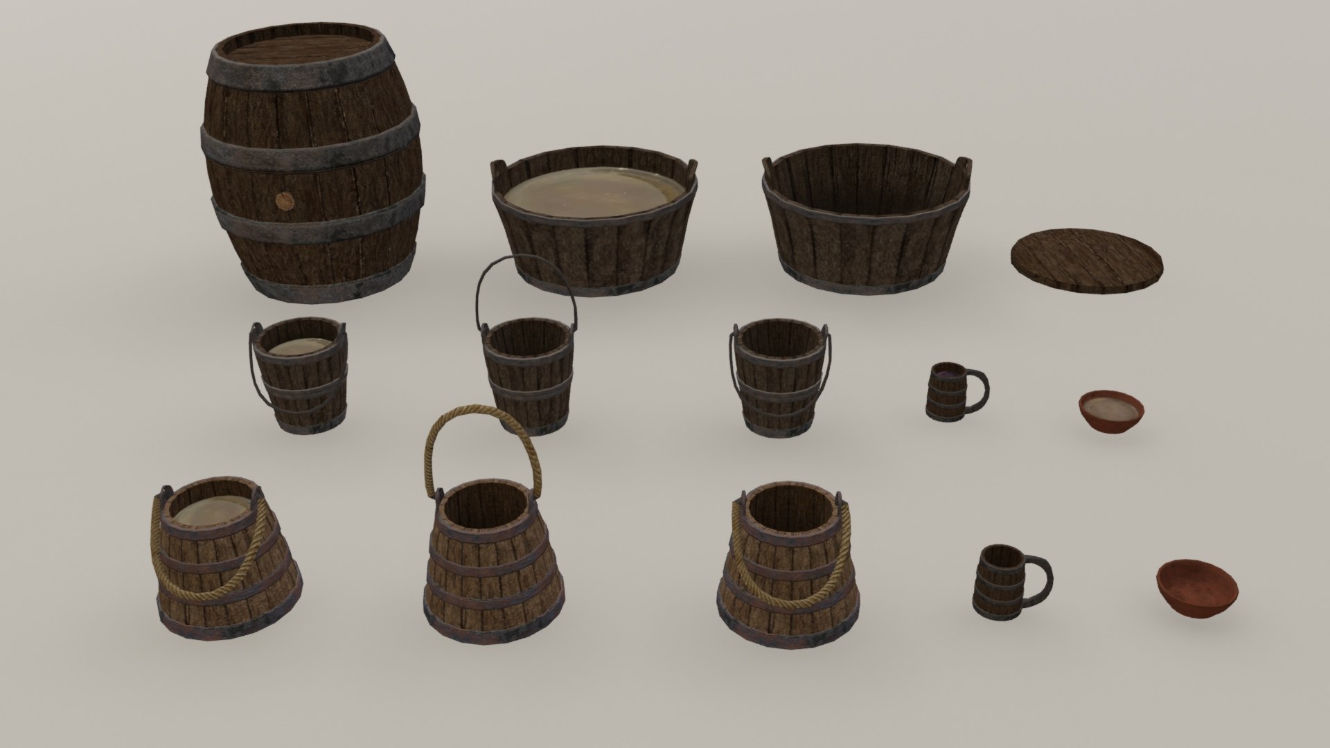 3D Medieval Fantasy Pirate Containers Buckets Mugs Collection ...