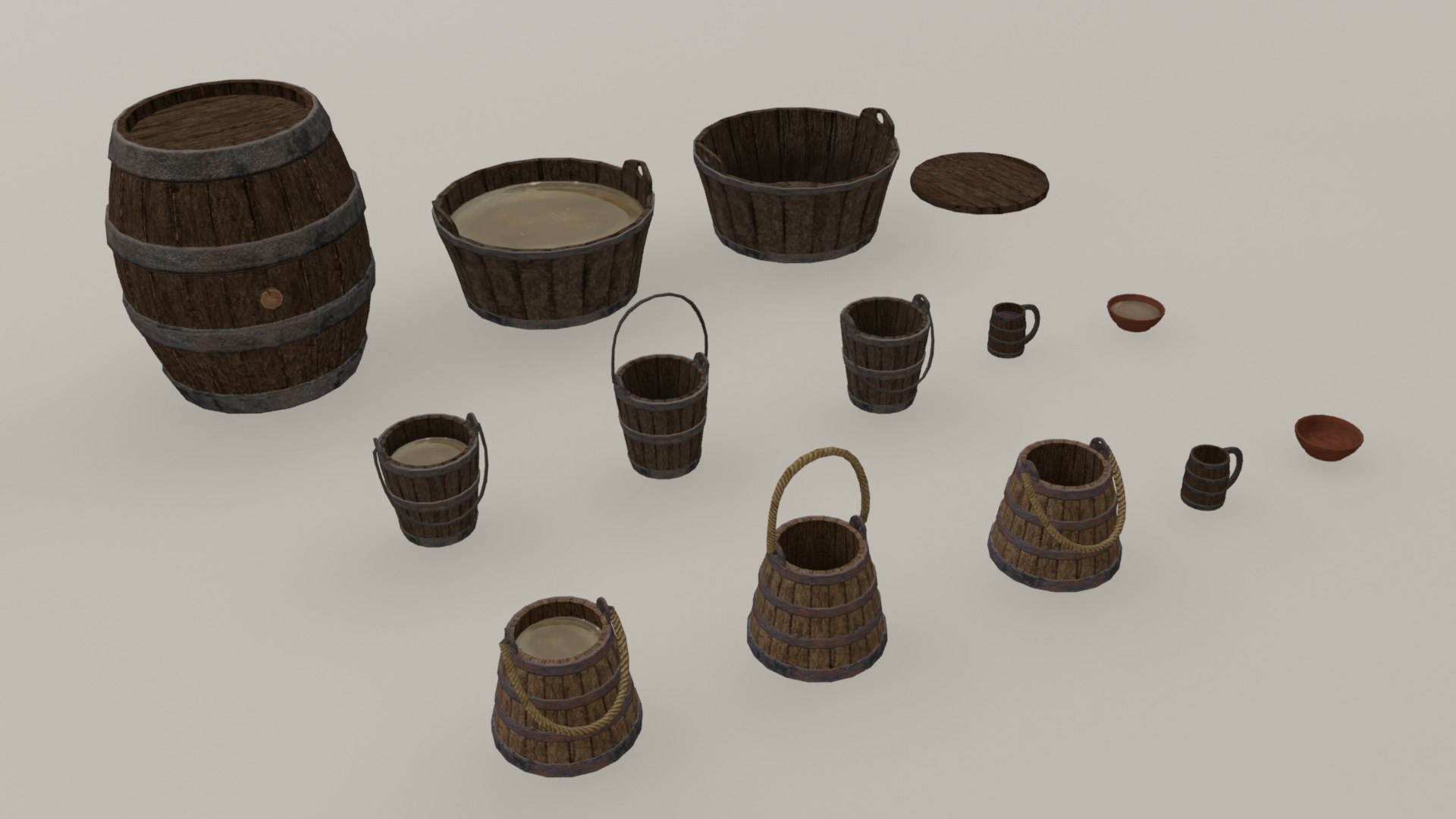 3D Medieval Fantasy Pirate Containers Buckets Mugs Collection ...