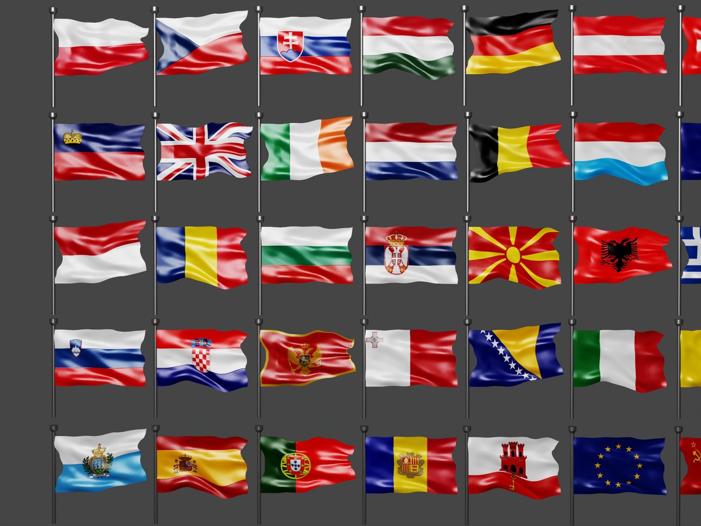 World Flags 3D Model Pack With Flagpoles 3D Model - TurboSquid 2507183