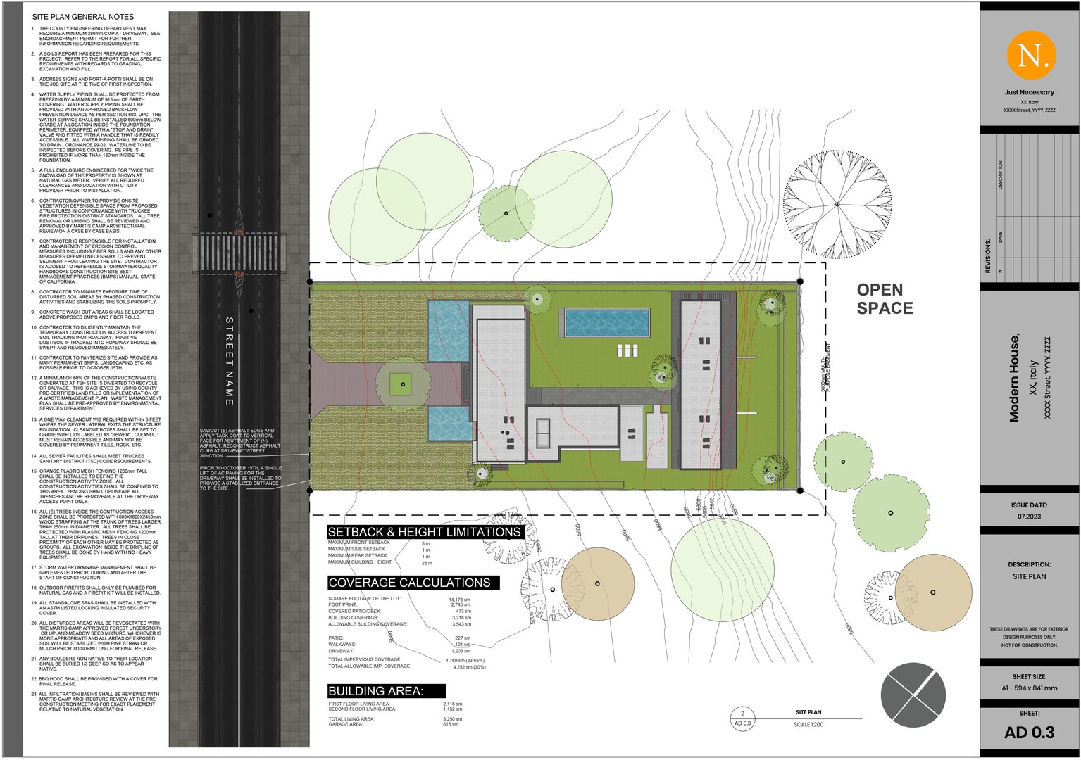 3D Modern House Exterior Scene with furniture - 2D drawing A1 size ...