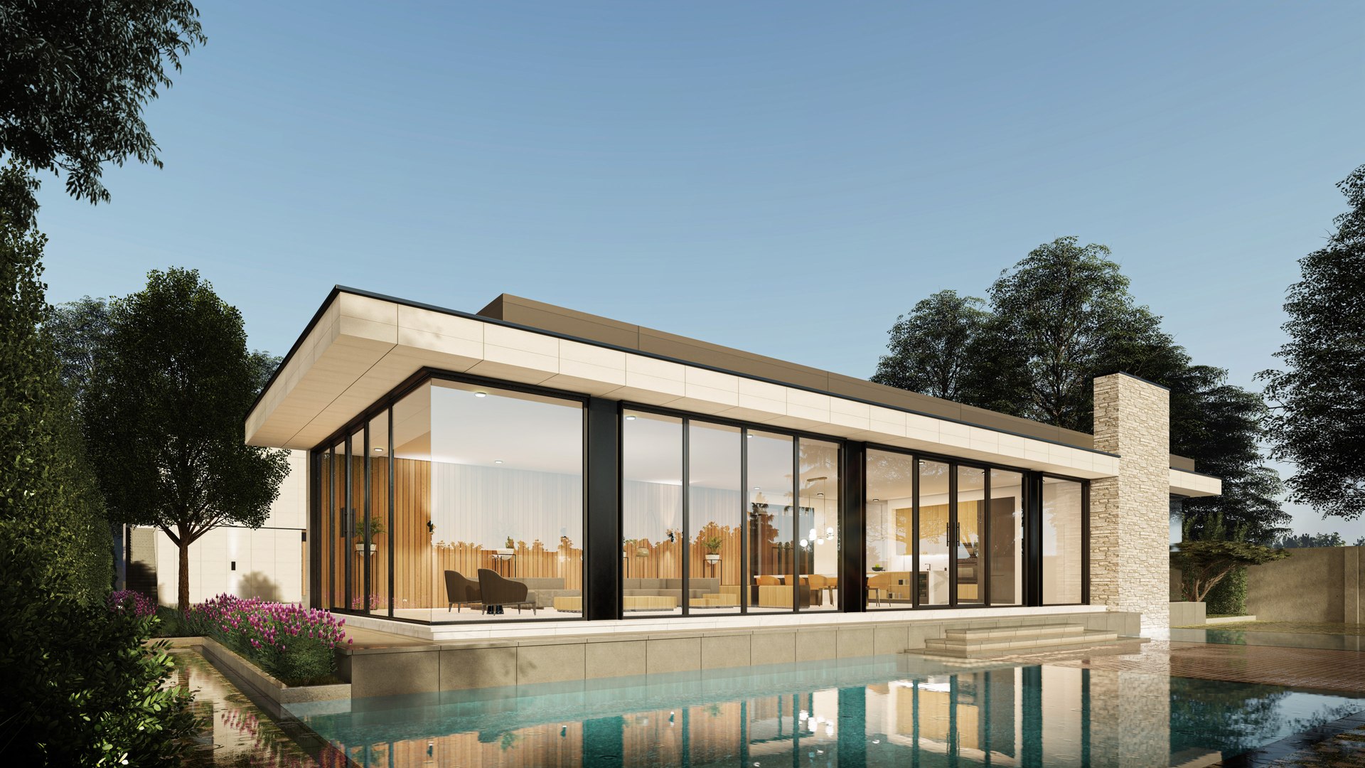 3D Modern House Exterior Scene with furniture - 2D drawing A1 size ...