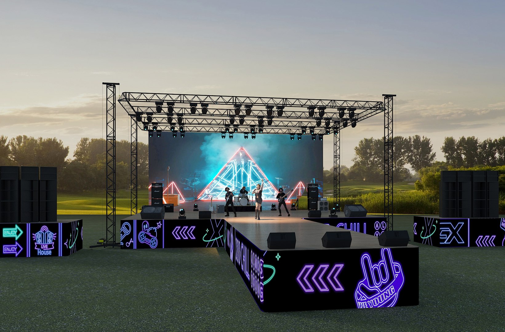 3D Model Performer Modern Stage Rock Band Singing Concert Grassland ...