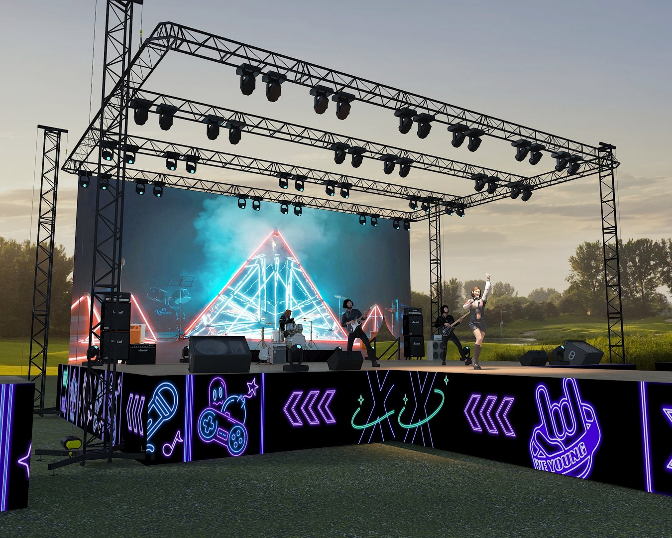 3D Model Performer Modern Stage Rock Band Singing Concert Grassland ...