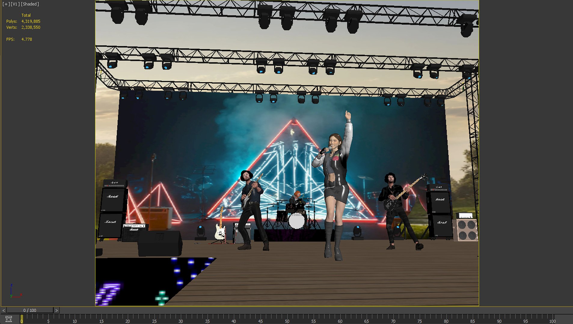 3D Model Performer Modern Stage Rock Band Singing Concert Grassland ...
