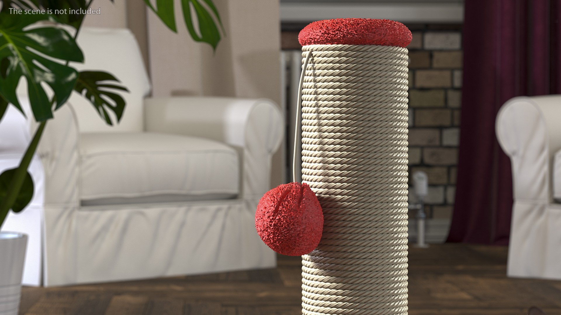 Sisal Rope Cat Scratching Post With Ball Red 3D Model - TurboSquid 1793850