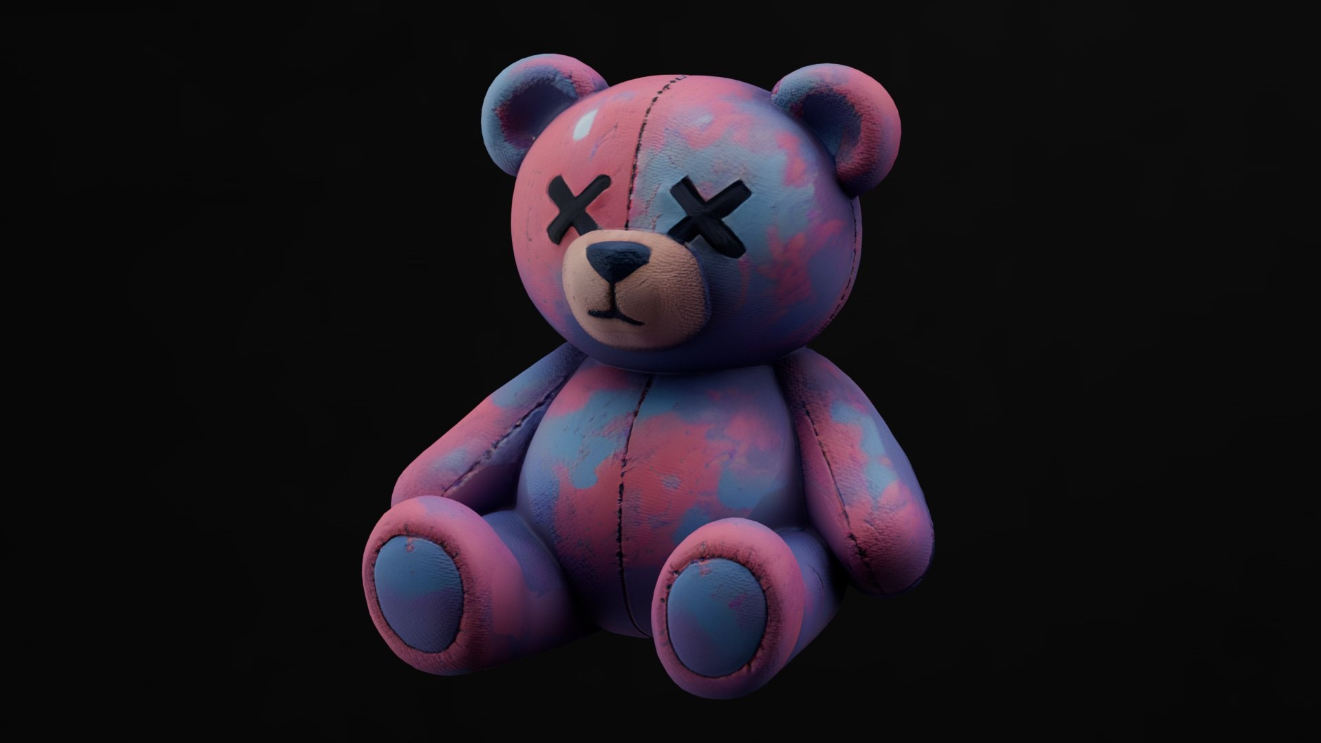 Stylized Old Patchy Colorful Sad Teddy Bear With X Eyes 3D Model ...
