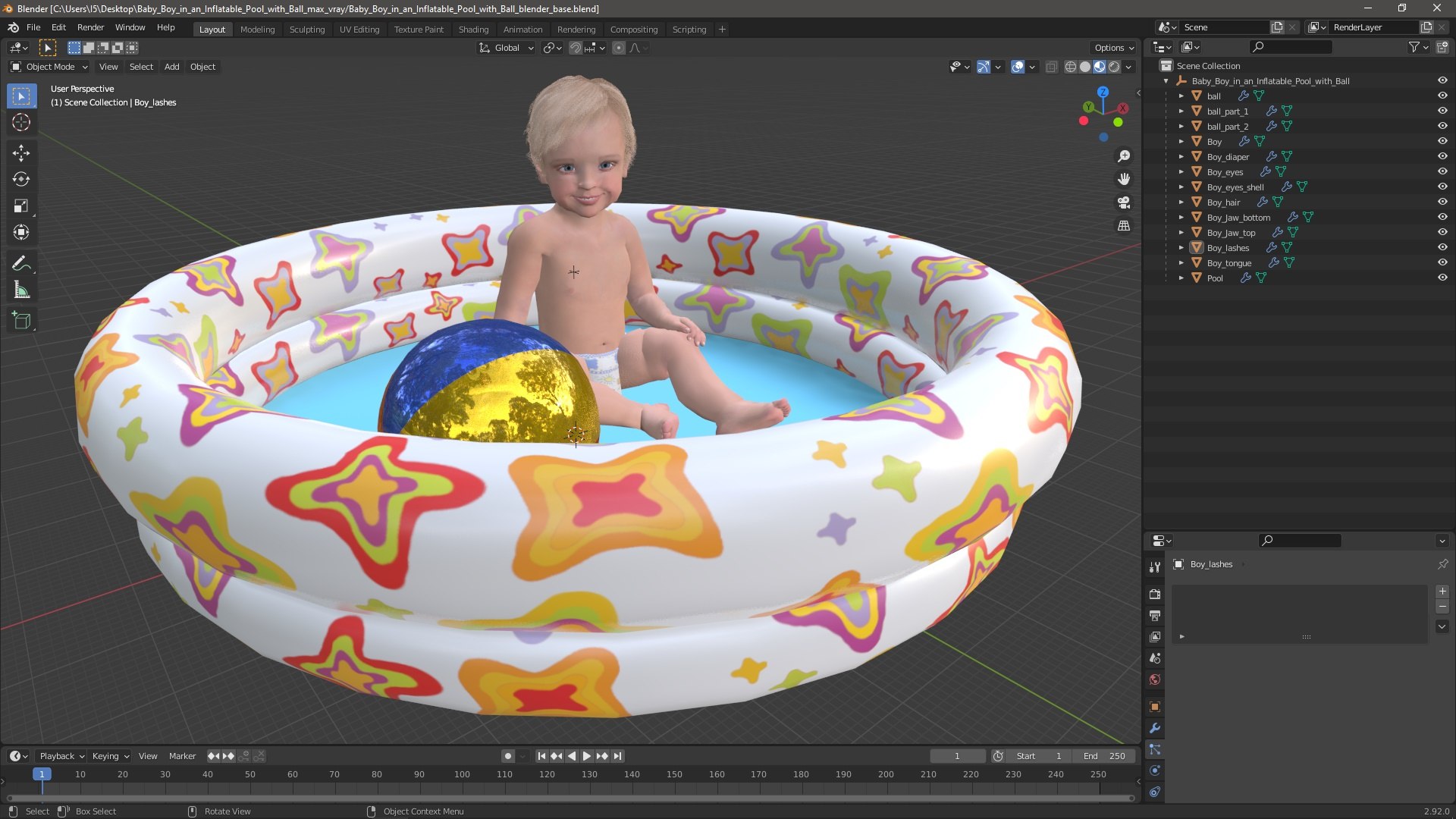 Baby Boy In An Inflatable Pool With Ball 3D Model - TurboSquid 2271641