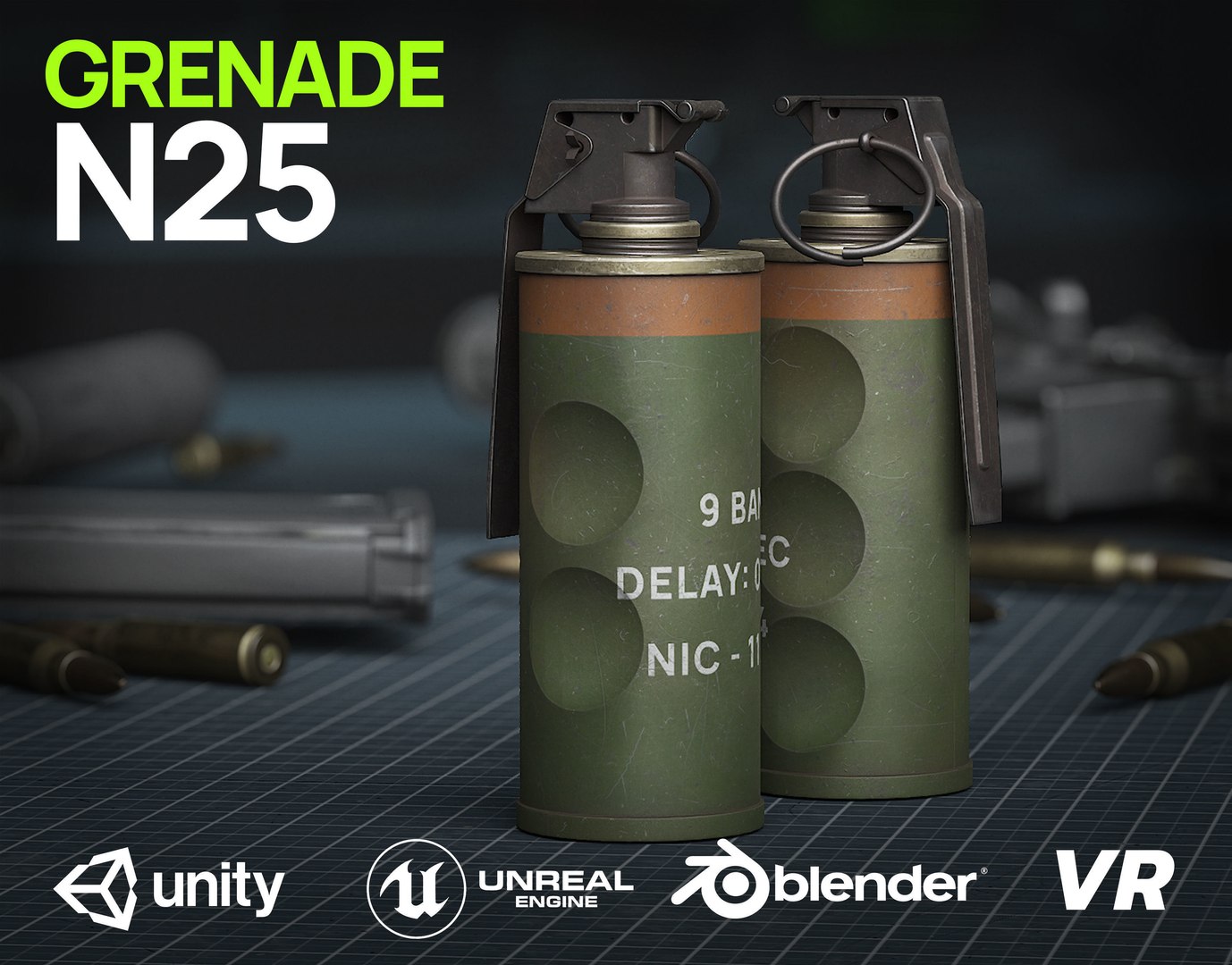 Game Ready N25 Stun Grenade - Army Skin VR AR low-poly 3D - TurboSquid ...