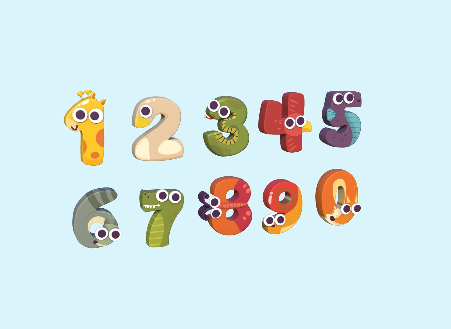 3D Model Cartoon Number Animal V001 - TurboSquid 2159404