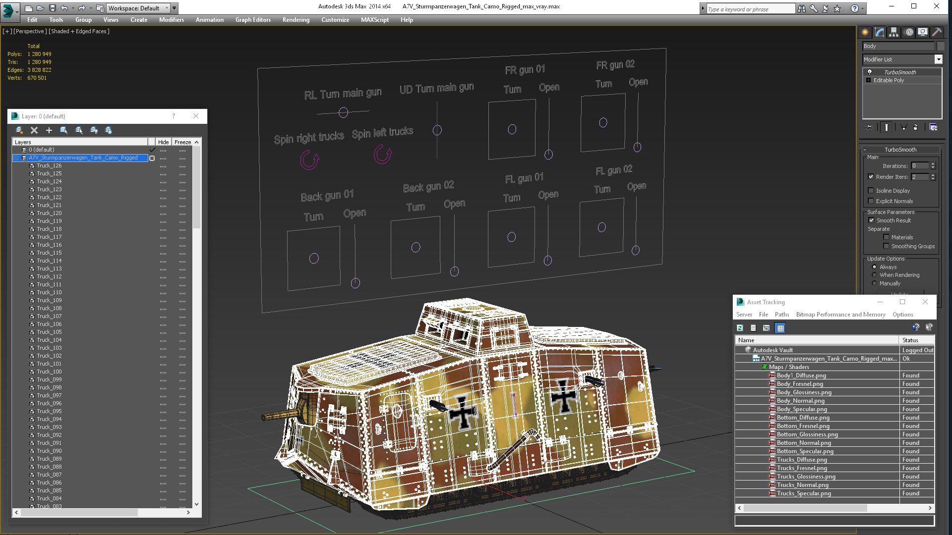 A7V Sturmpanzerwagen Tank Camo Rigged 3D model - TurboSquid 2168214