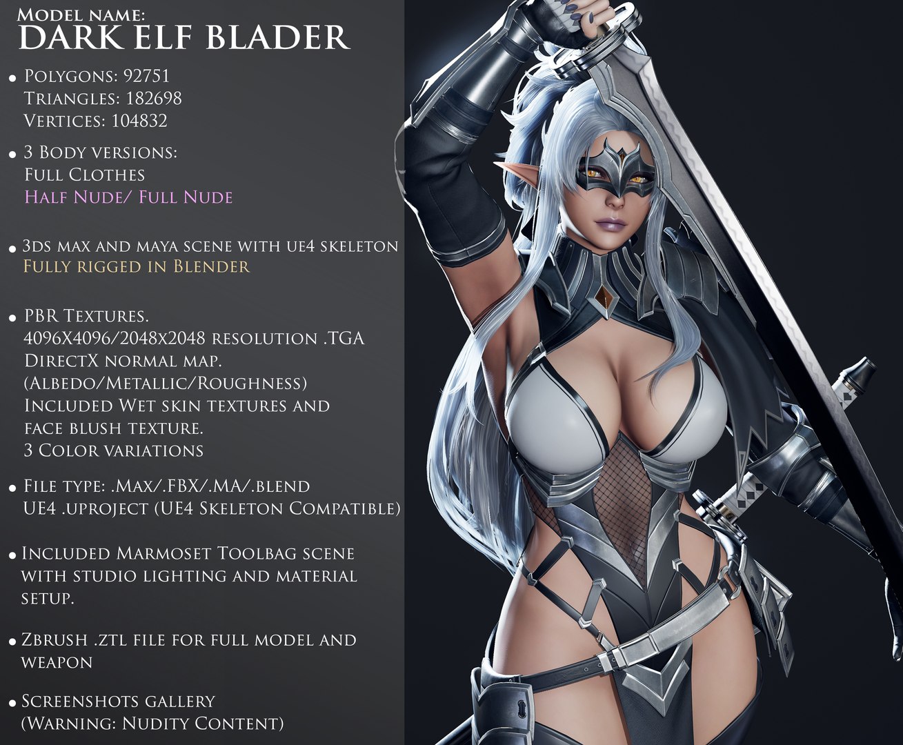3D Dark Elf Blader - Game Ready Model - TurboSquid 1789048