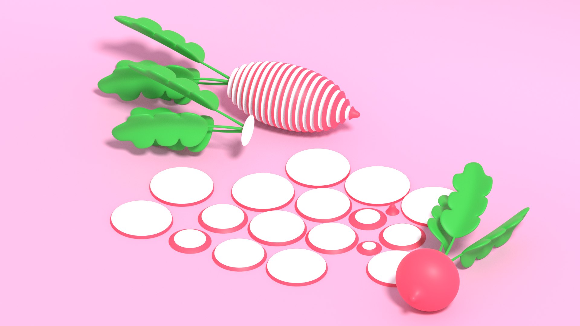 3D Cartoon Red Radish And Slice - TurboSquid 2002958
