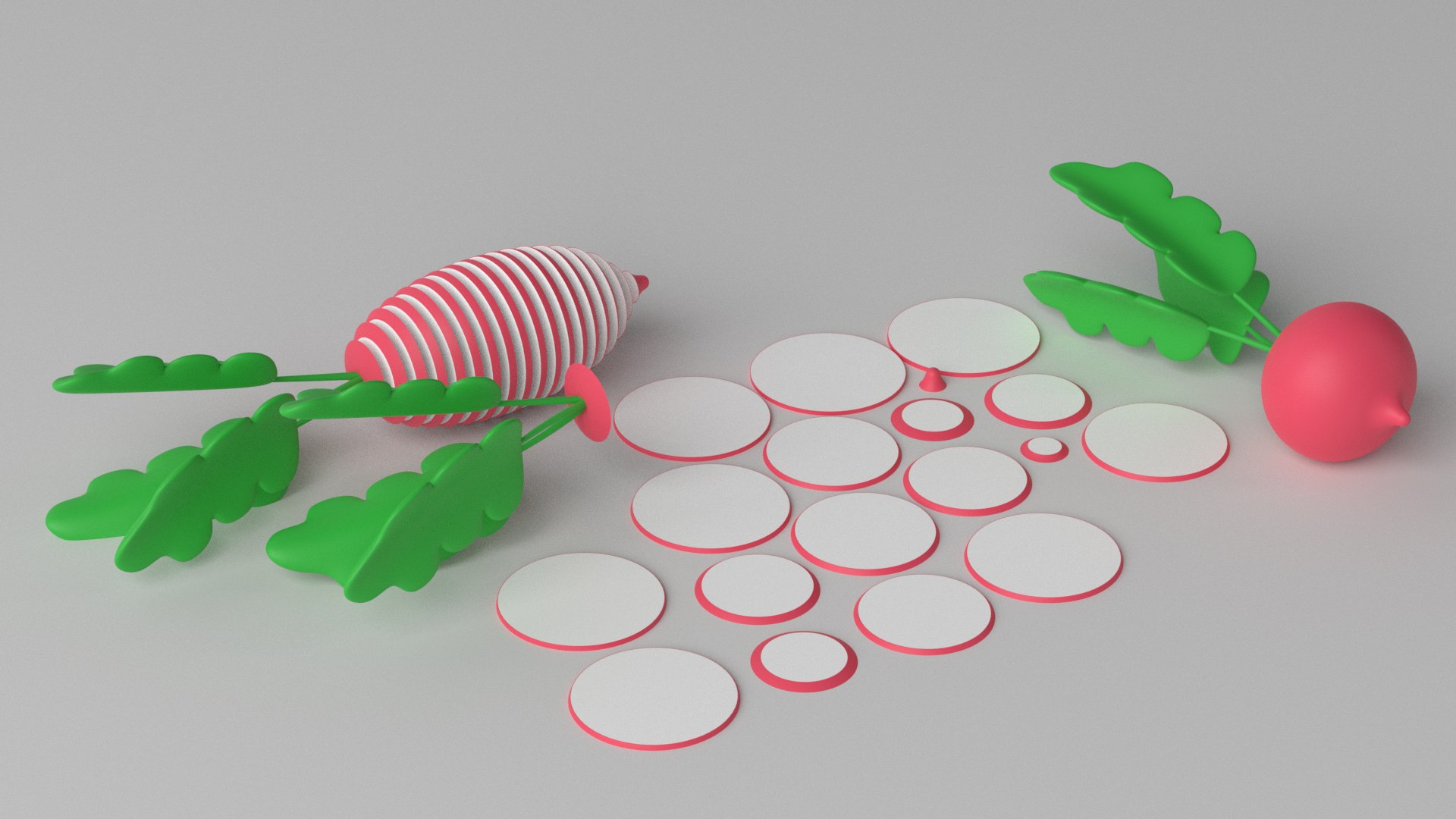 3D Cartoon Red Radish And Slice - TurboSquid 2002958