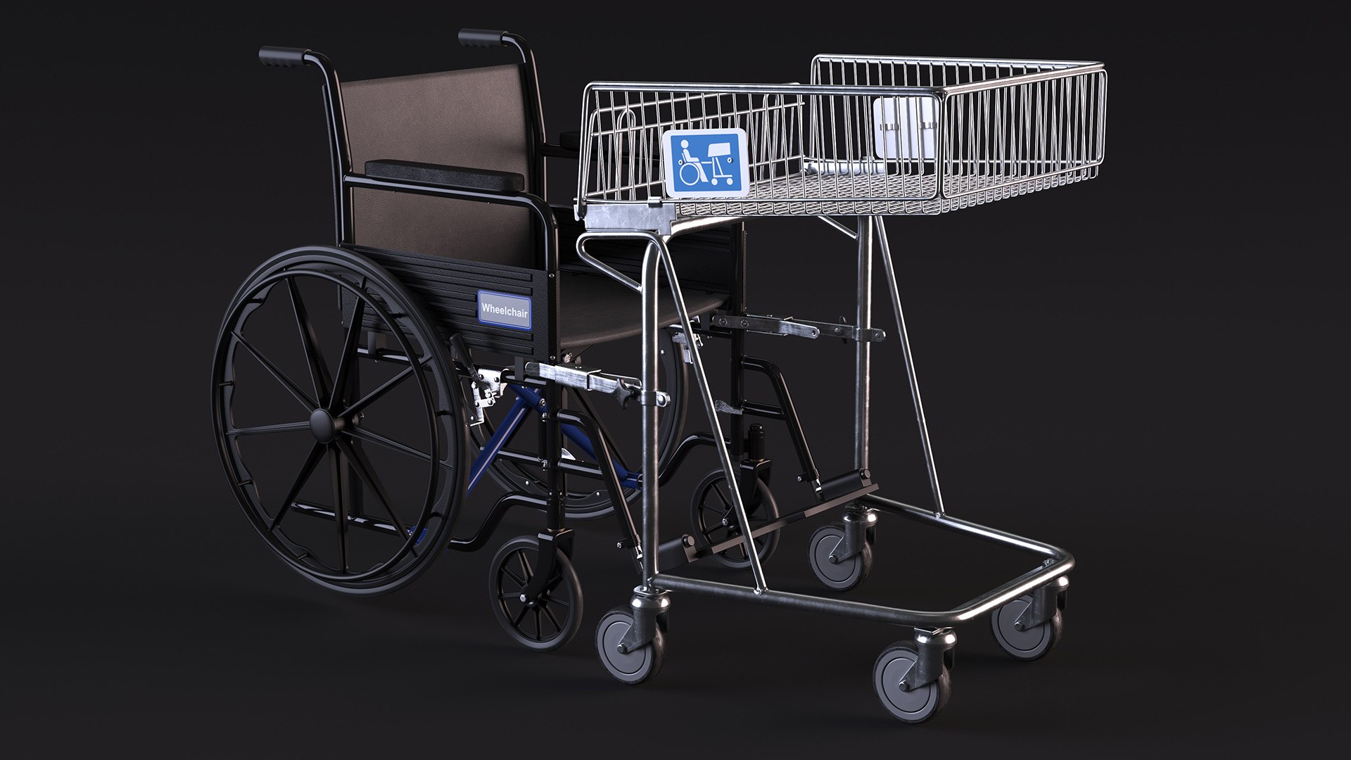 Wheelchair With Disabled Persons Shopping Cart Model - TurboSquid 2061478
