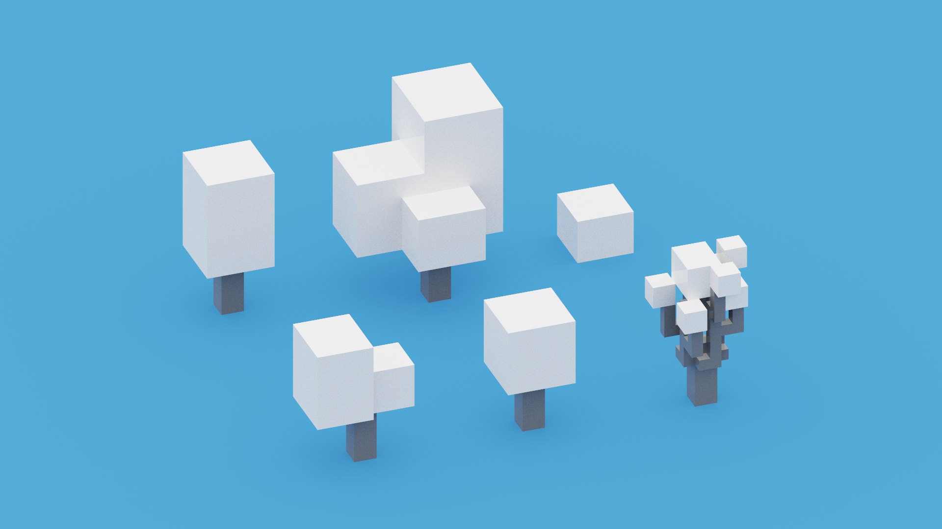 3D White Tree Set Low Poly - TurboSquid 2111464