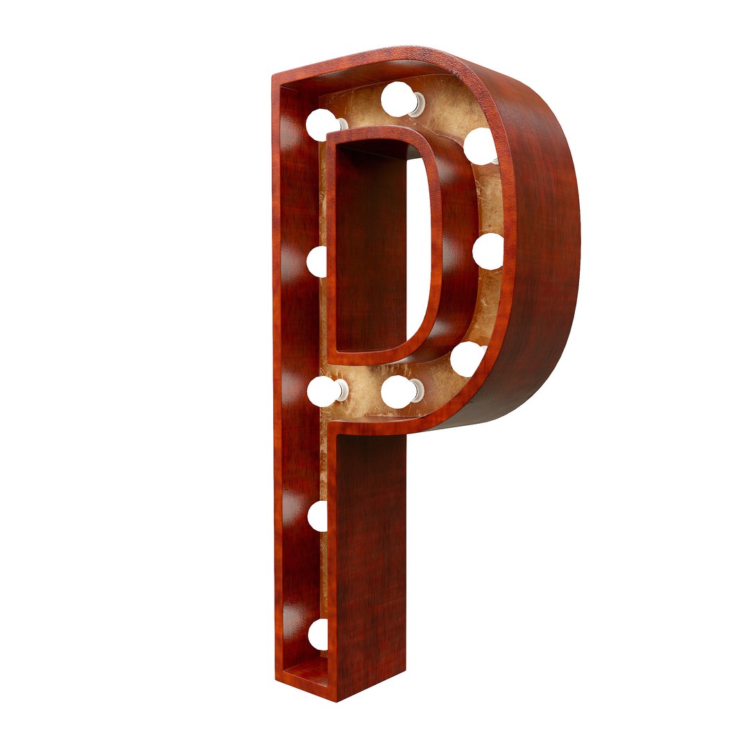 Marquee Letter P Light Bulb Wooden Glow Sign 3D Model - TurboSquid 1974493