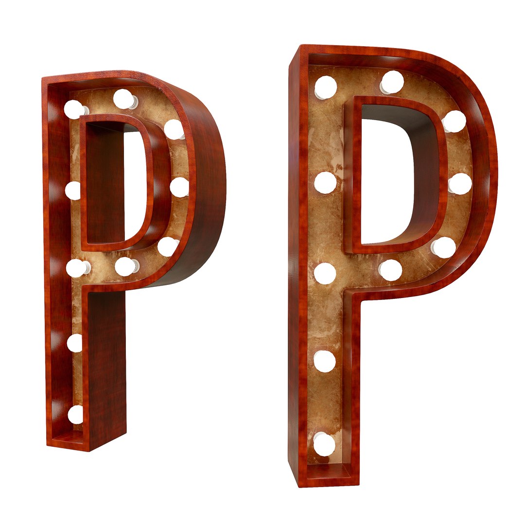 Marquee Letter P Light Bulb Wooden Glow Sign 3D Model - TurboSquid 1974493