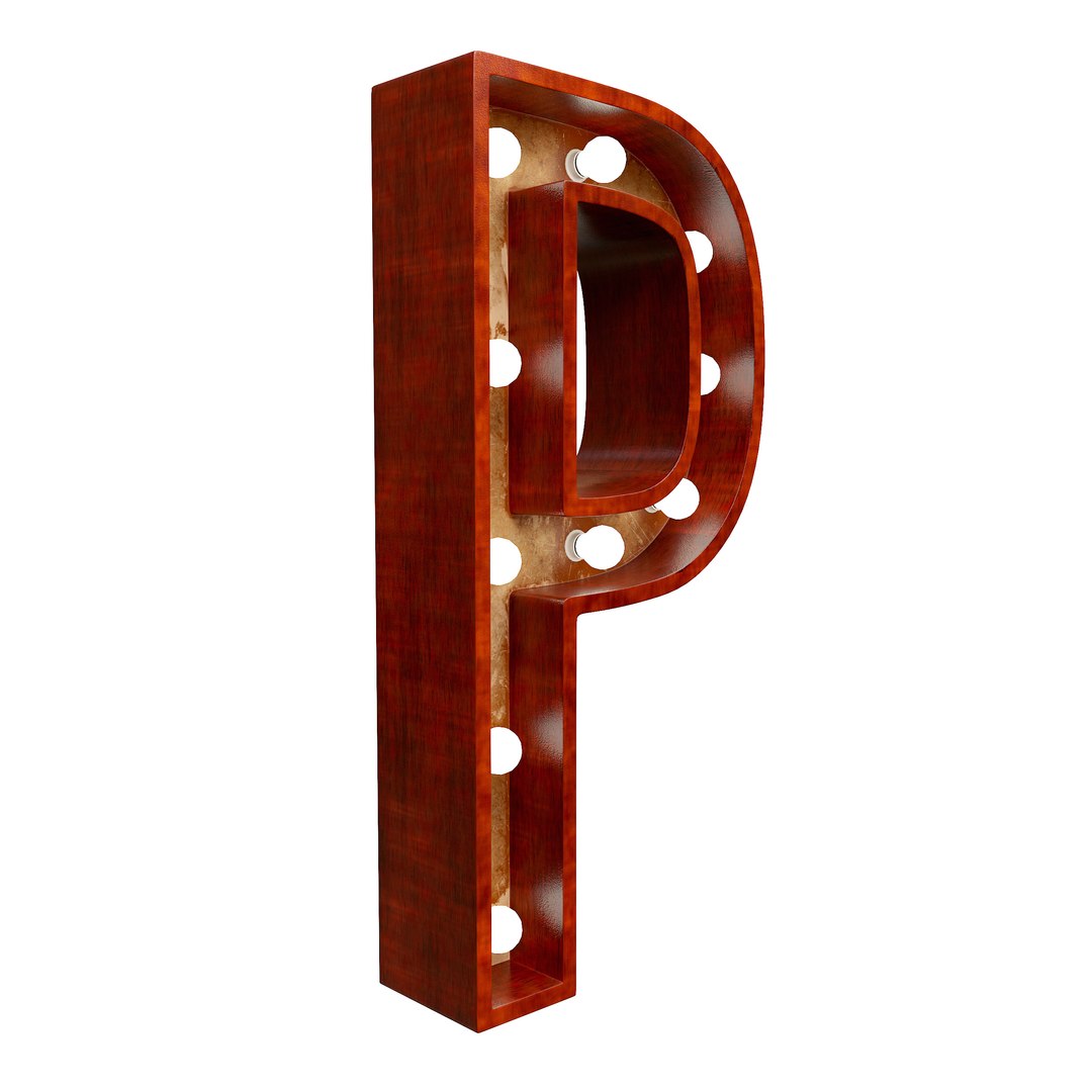 Marquee Letter P Light Bulb Wooden Glow Sign 3D Model - TurboSquid 1974493