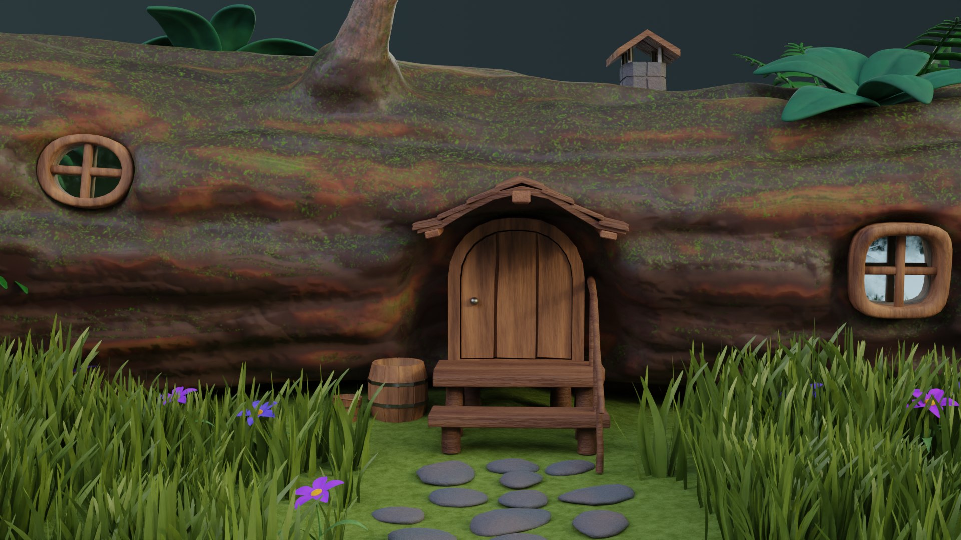 3D Cartoon Log House - TurboSquid 1837365