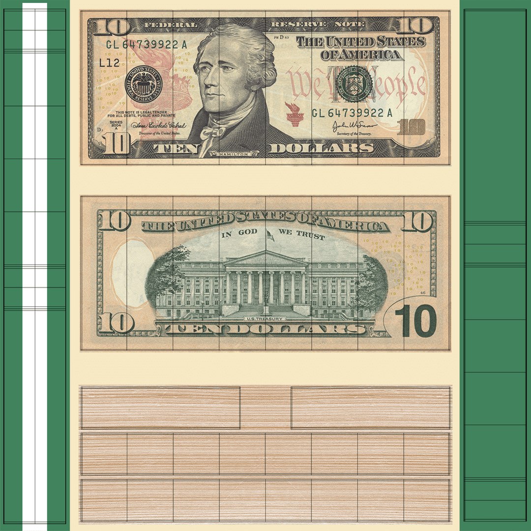 10 dollar bill stack model - TurboSquid 1646316