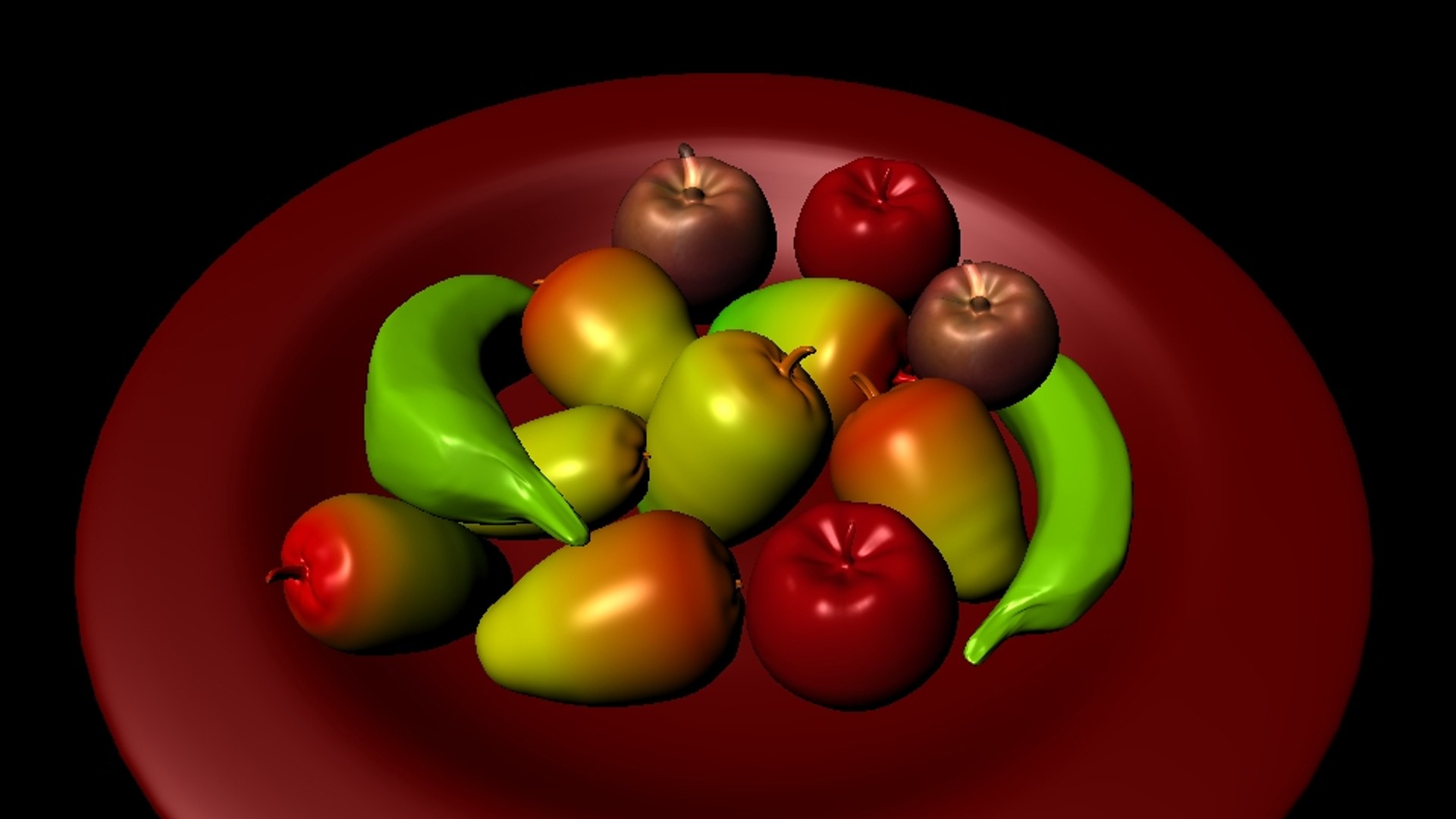 3d fruits mango banana apples