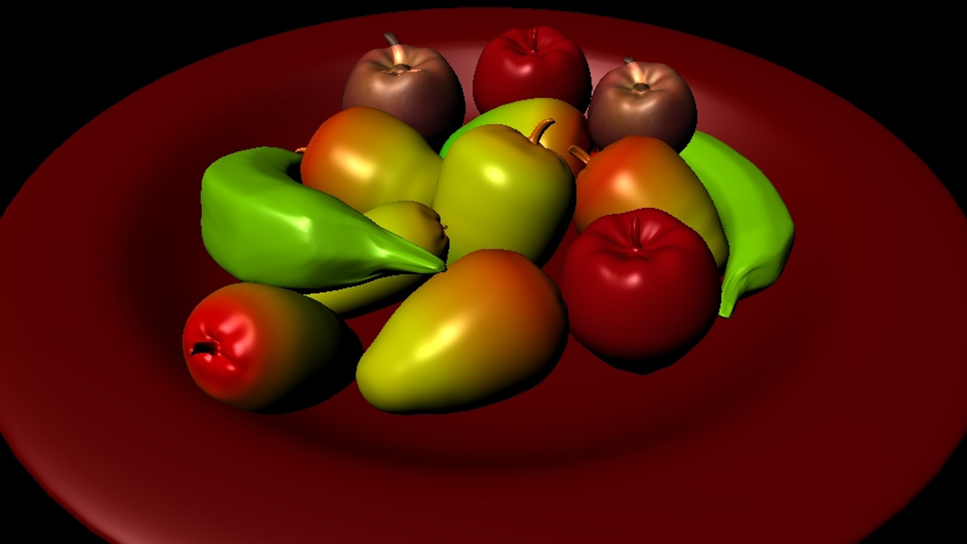 3d fruits mango banana apples