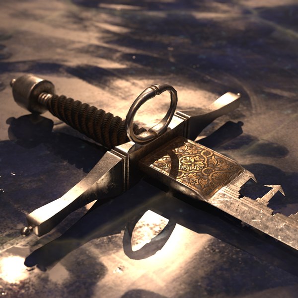 Old damaged swordbreaker, realistic medieval wepon, parrying dagger ...