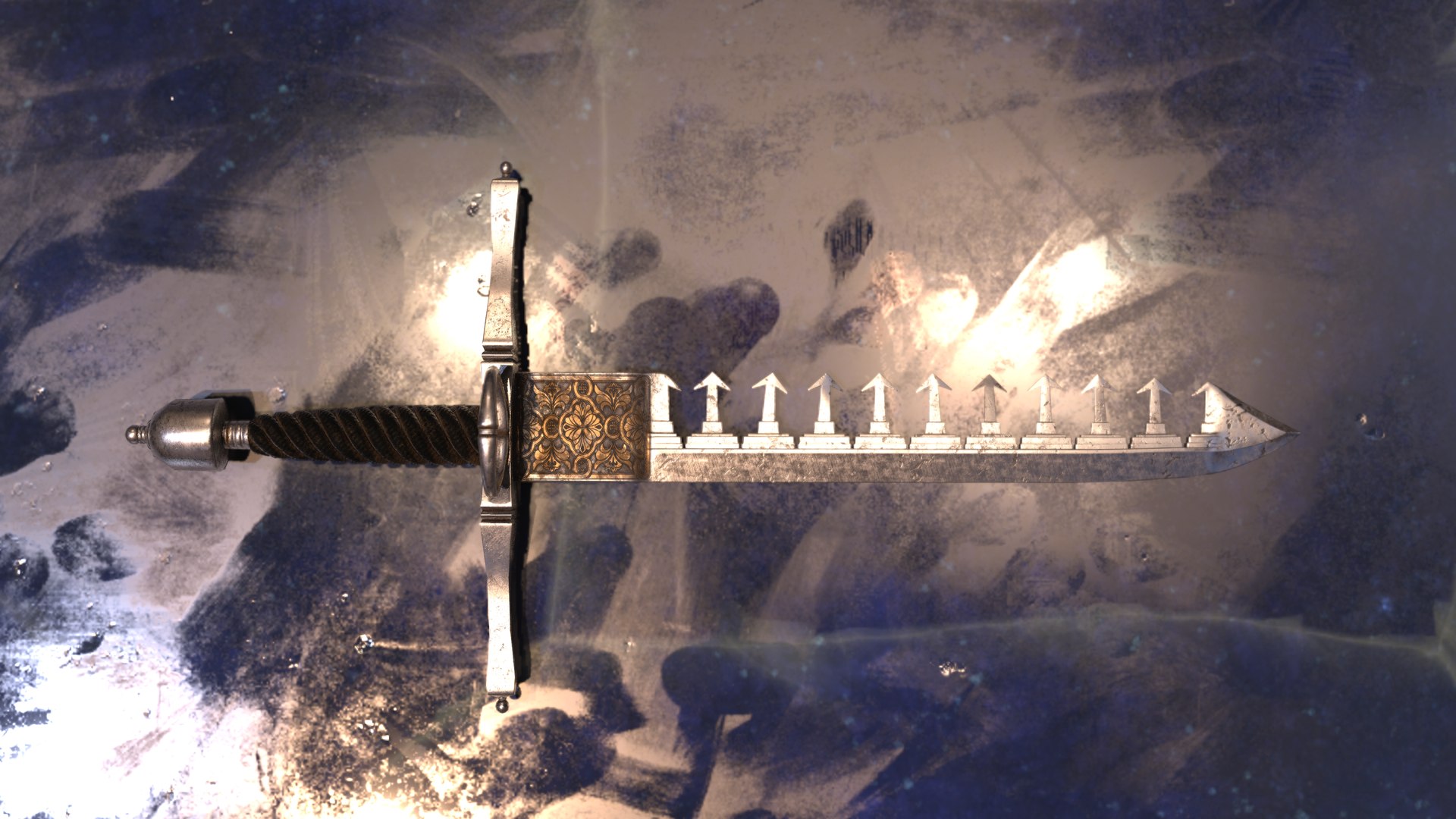 Old damaged swordbreaker, realistic medieval wepon, parrying dagger ...