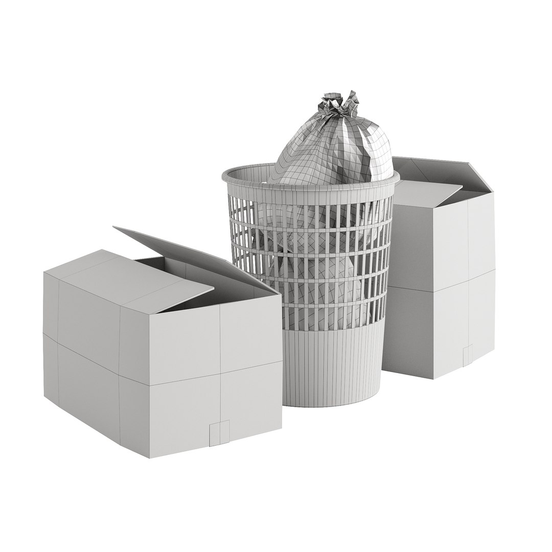 Trash Can And Carton Box Model - TurboSquid 2134576