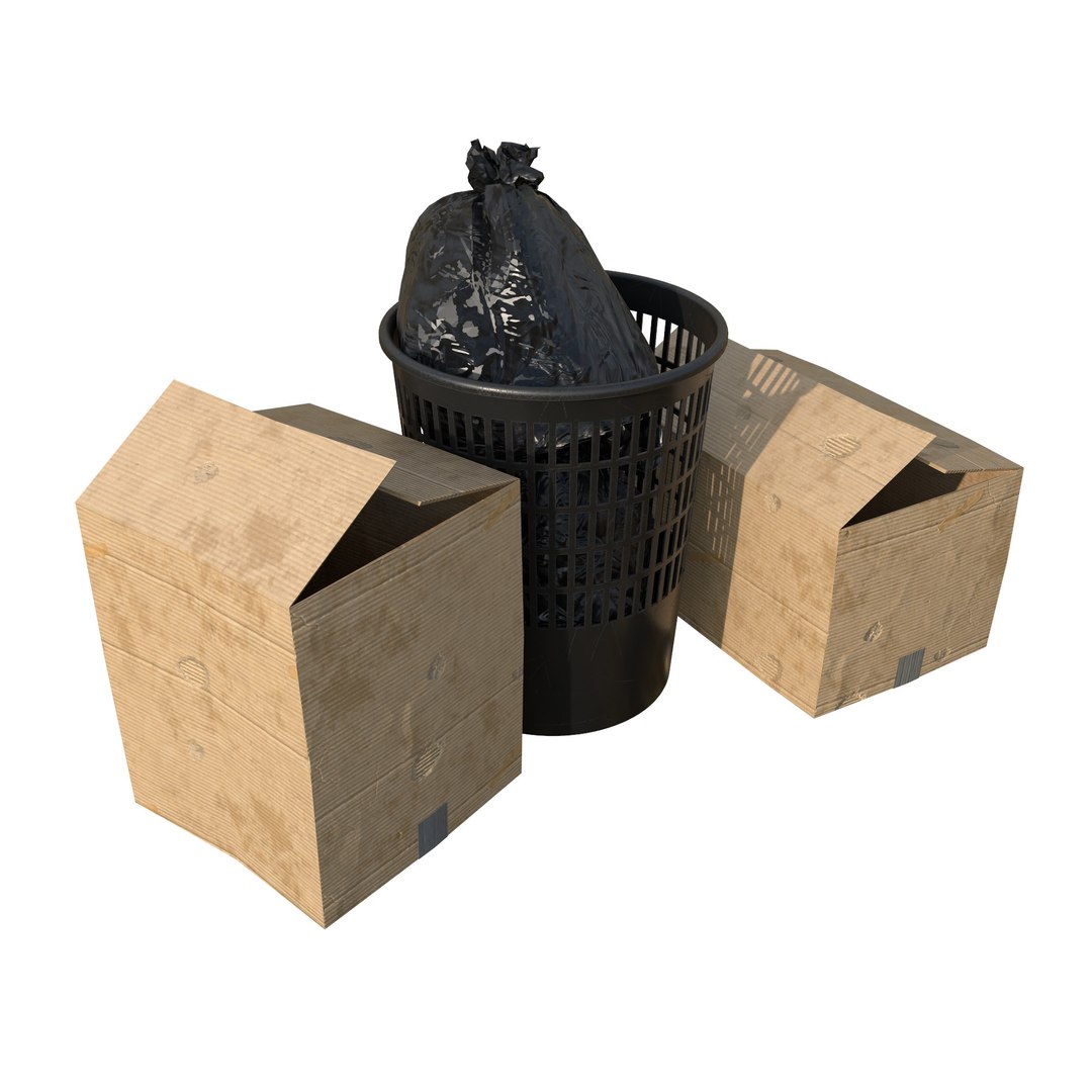 Trash Can And Carton Box Model - TurboSquid 2134576
