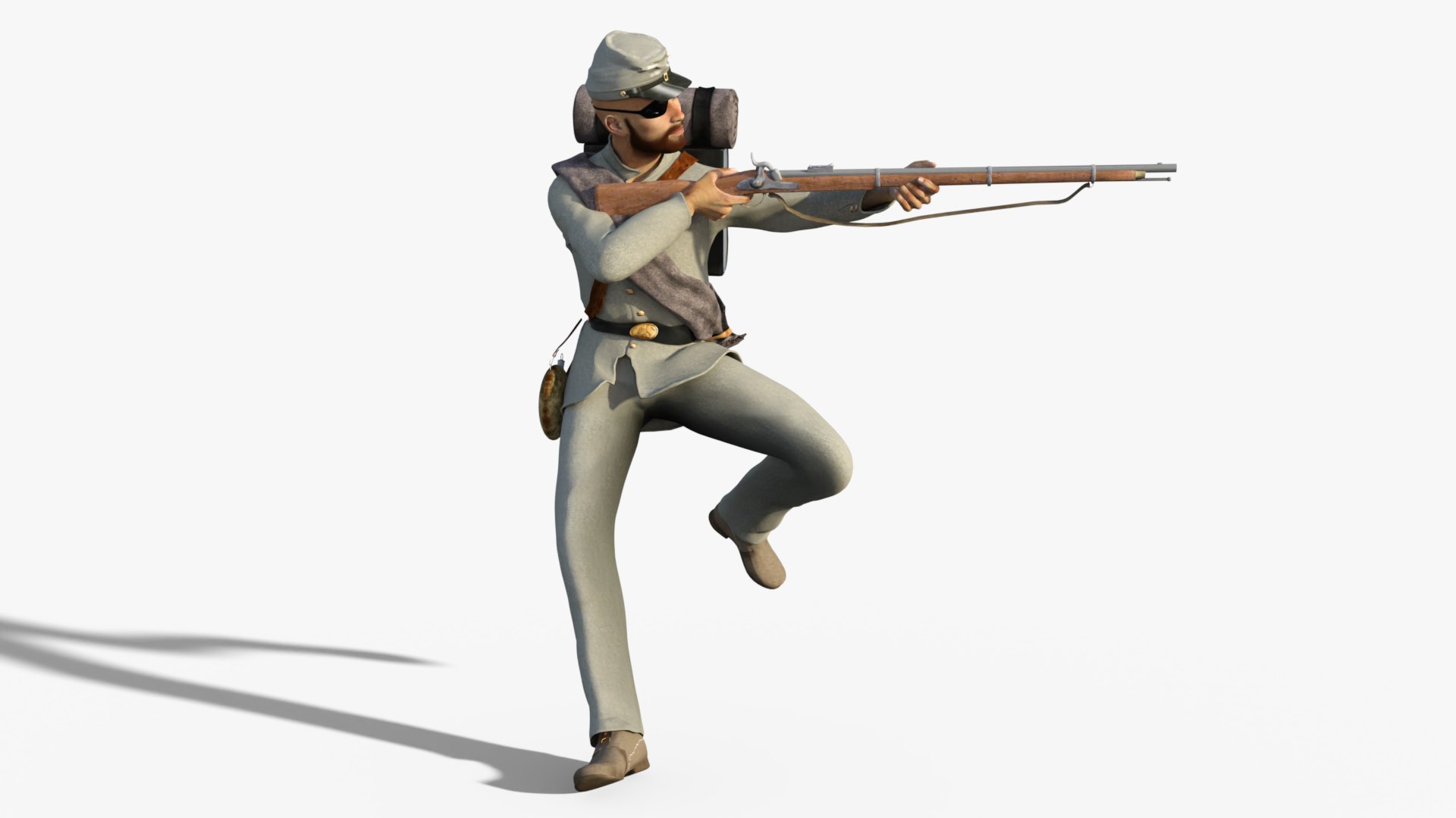 3D American Civil War Confederate Soldier - Johnny Reb Rigged Low-poly ...