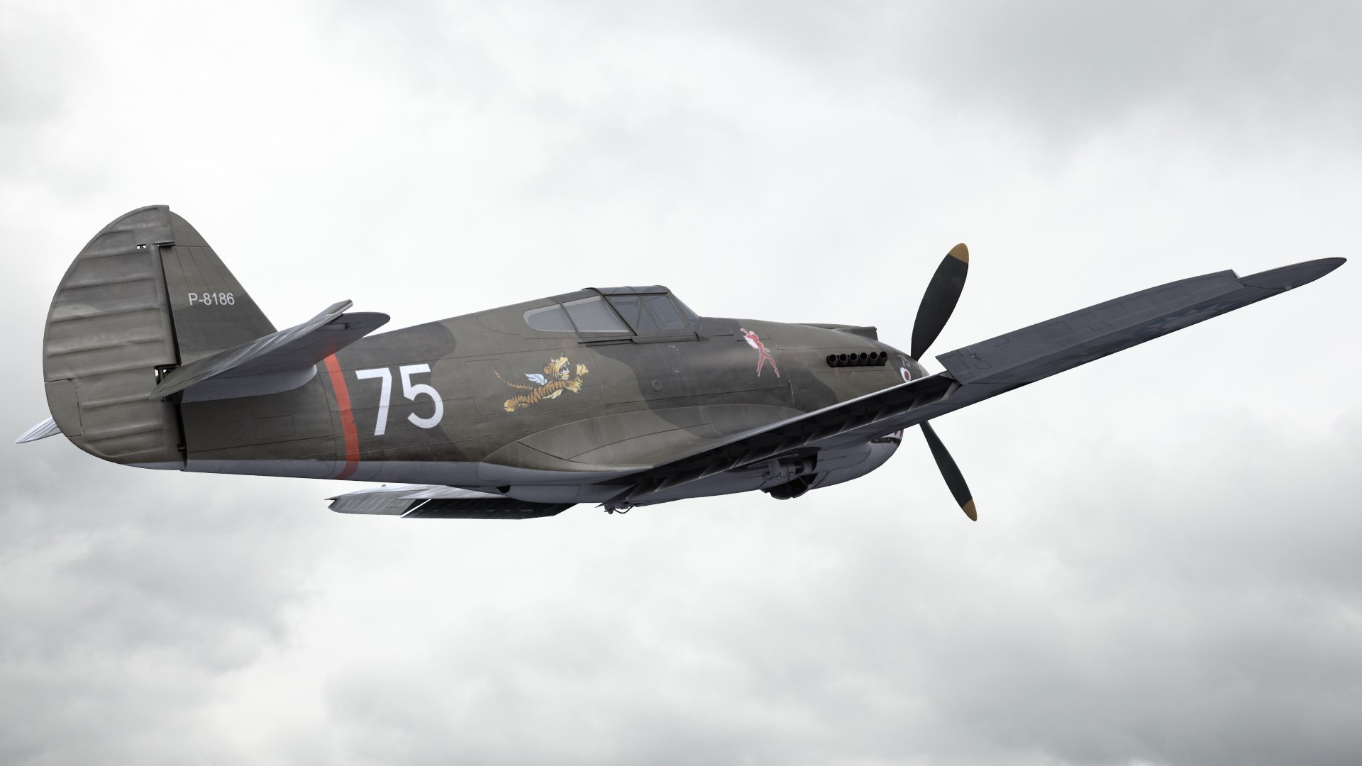 3d Aircraft P-40 Usa Fighter Model