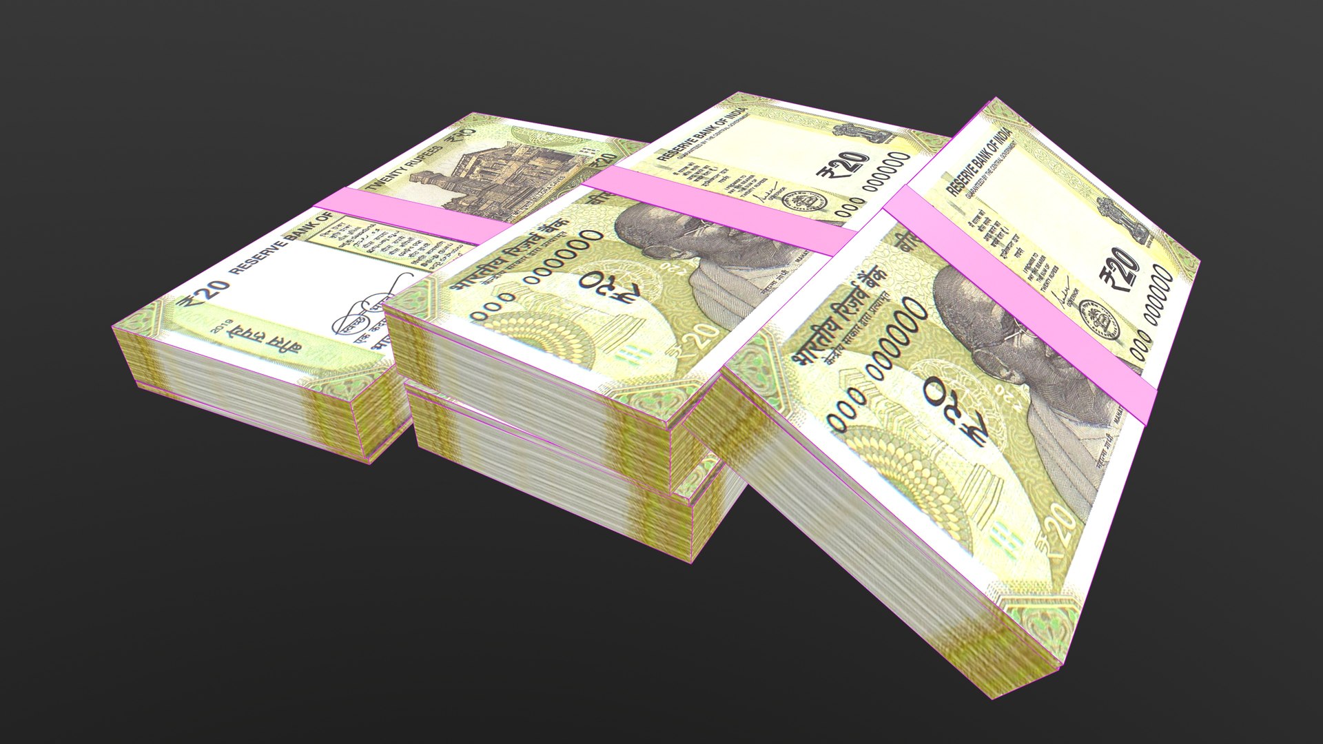 3D Model Indian 20 Note Currency Bundle AR VR PBR - TurboSquid 2007246