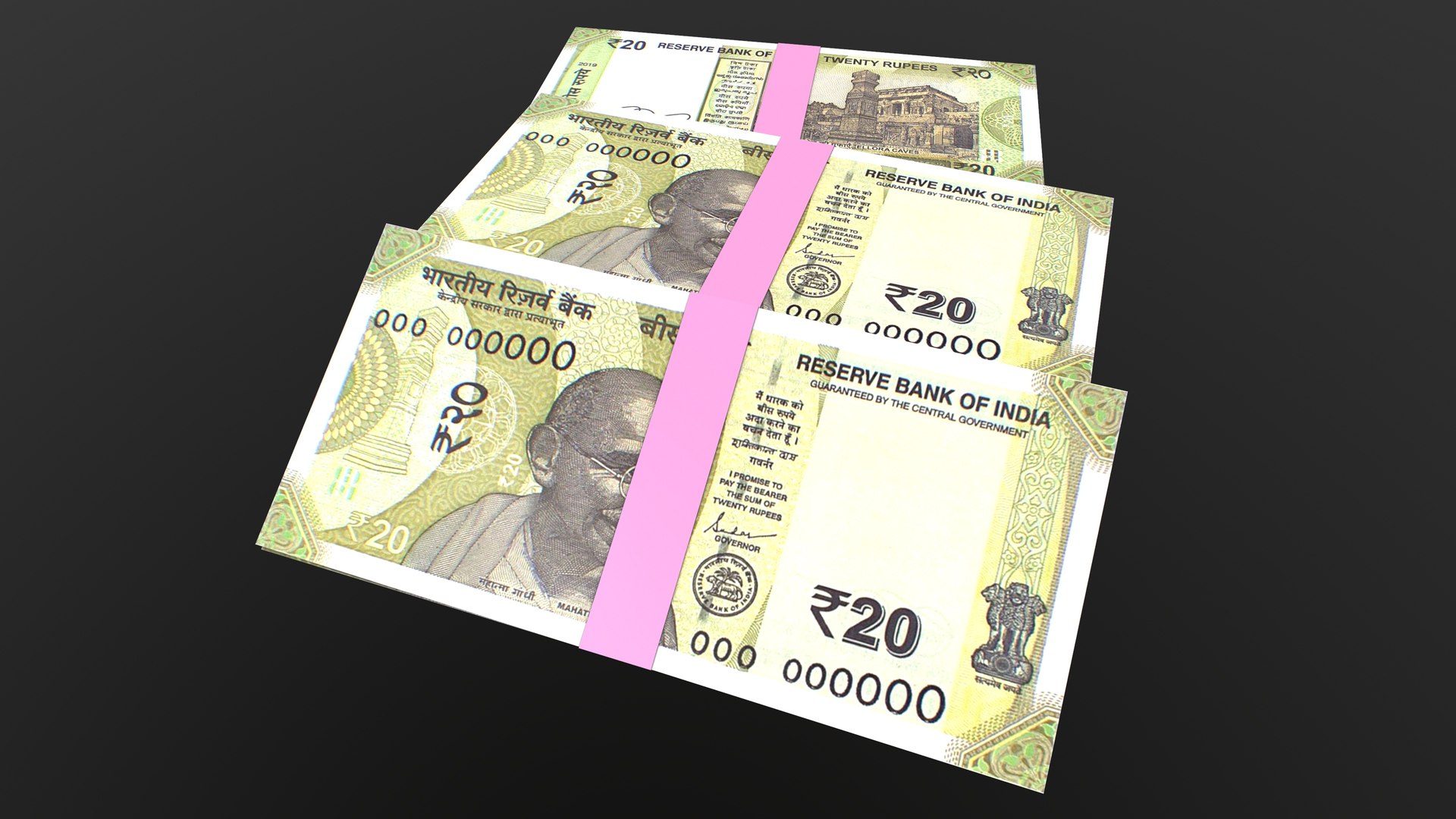 3D Model Indian 20 Note Currency Bundle AR VR PBR - TurboSquid 2007246